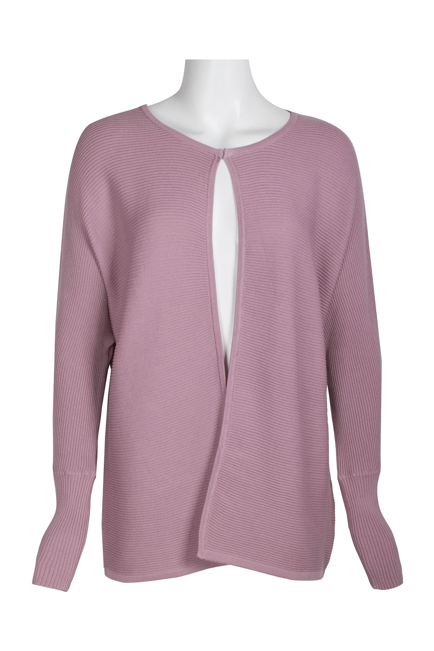 Lissy Crew Neck Open Front Long Sleeve Knit Cardigan-DARK PINK / XL ...