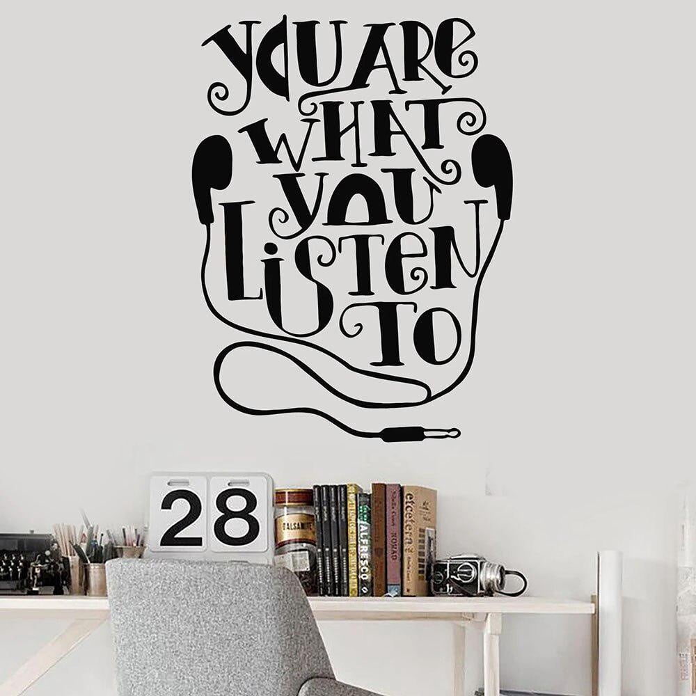 Listen Music Wall Decal Headphones Quote Door Window Vinyl Stickers ...
