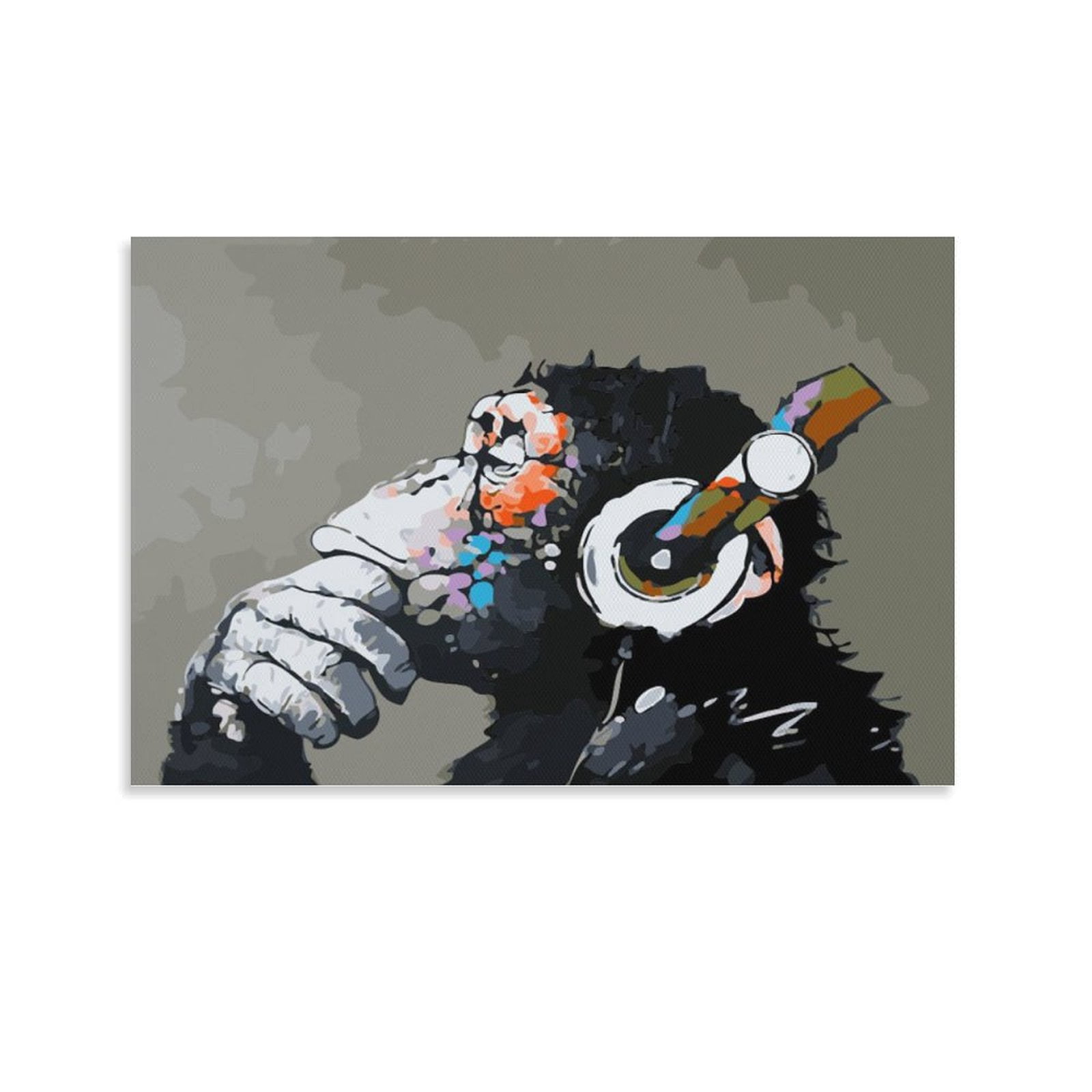 Listen to Music Monkey Oil Painting Canvas Art Poster And Wall Art ...