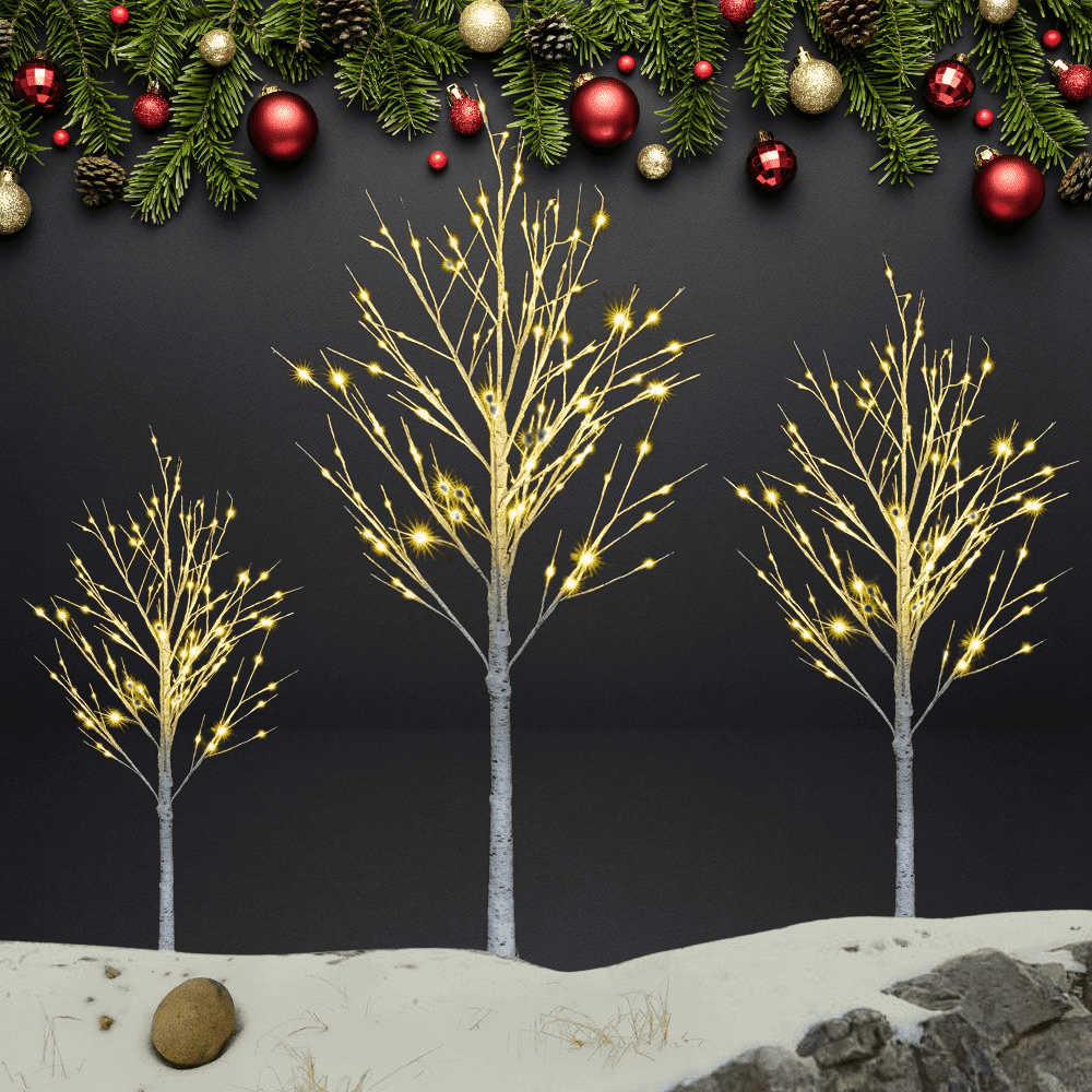 Lit Birch Tree 6ft, Mini Christmas Tree with 96 LED Lights, Front Porch Little Tree, Indoor ...