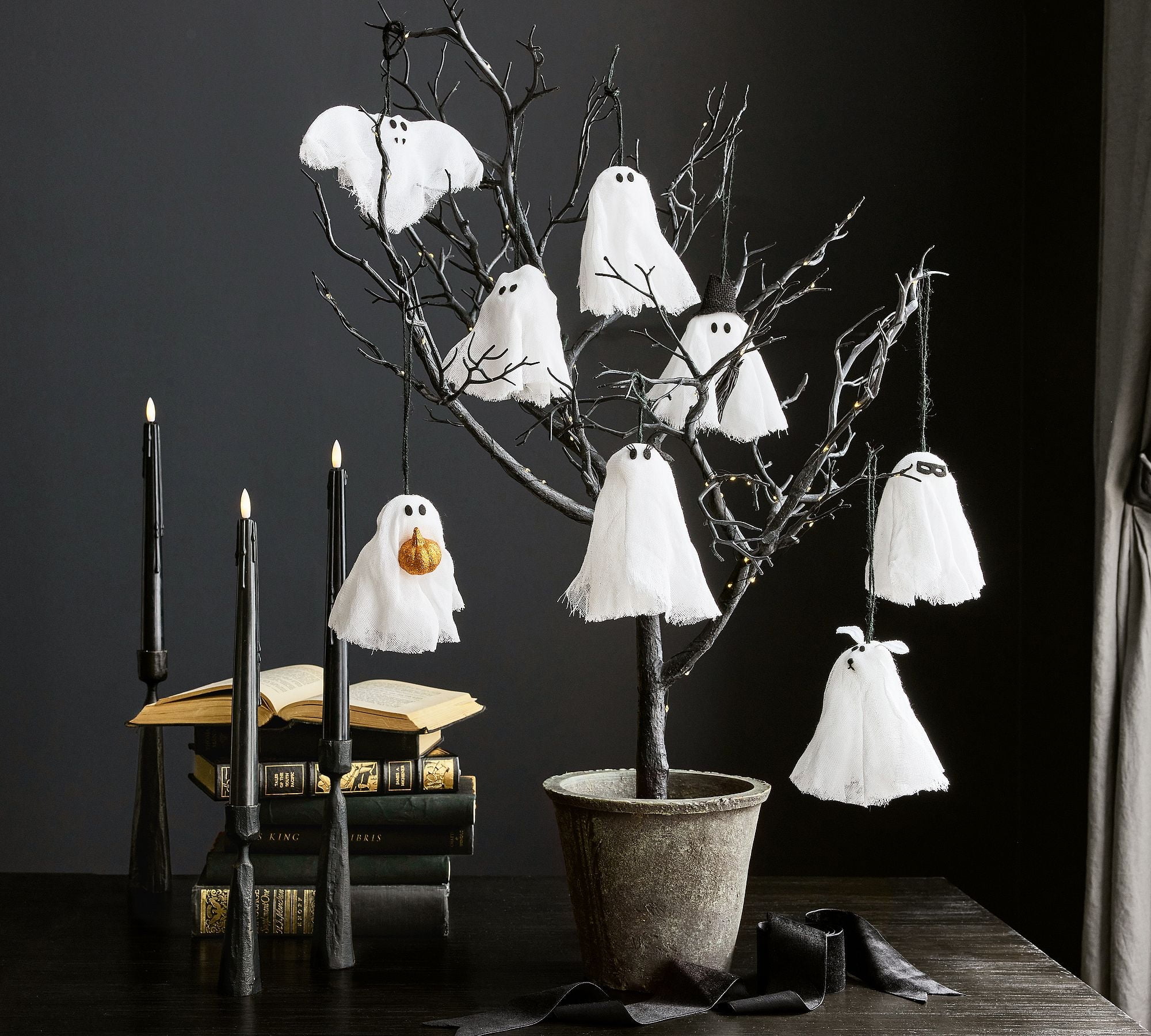 Lit Ghost Ornaments - Set of 8 Glowing LED Halloween Tree Decorations ...