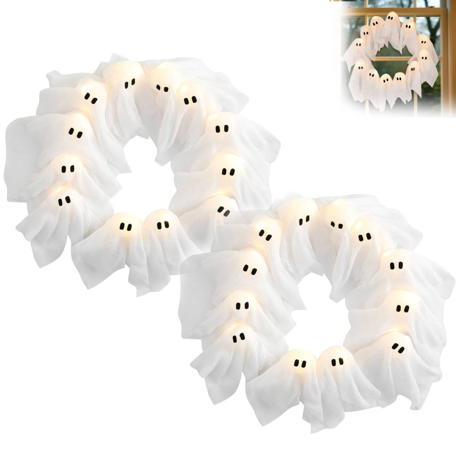 Lit Ghosts Wreath for Door, Dly Ghost Wreath, Halloween Ghost Wreaths ...