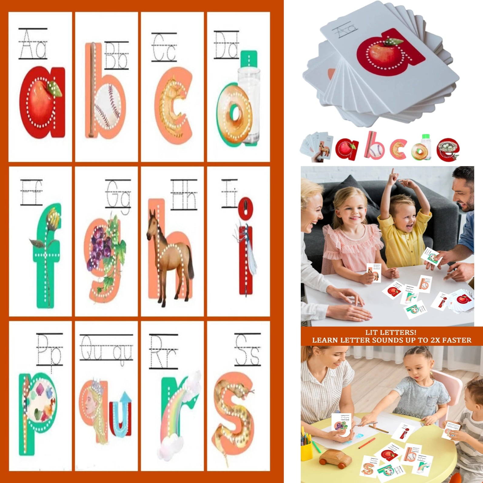 Lit Letters Flash Cards, Kindergarten Learn to Read Cards, Learning ...