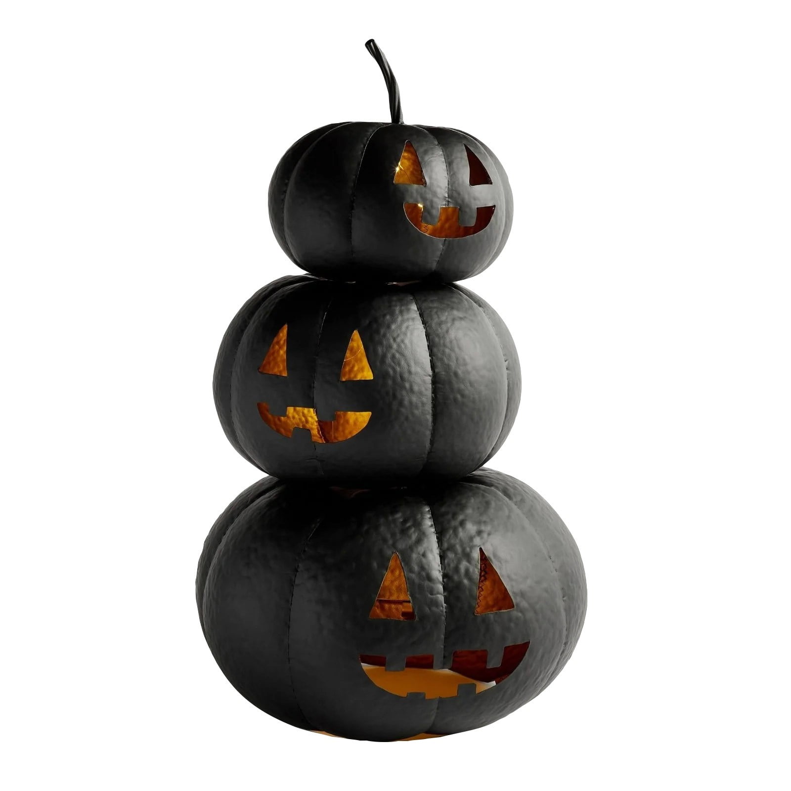 Lit Stacked Hammered Metal Jack-O'-Lantern Black - LED Halloween Decor ...