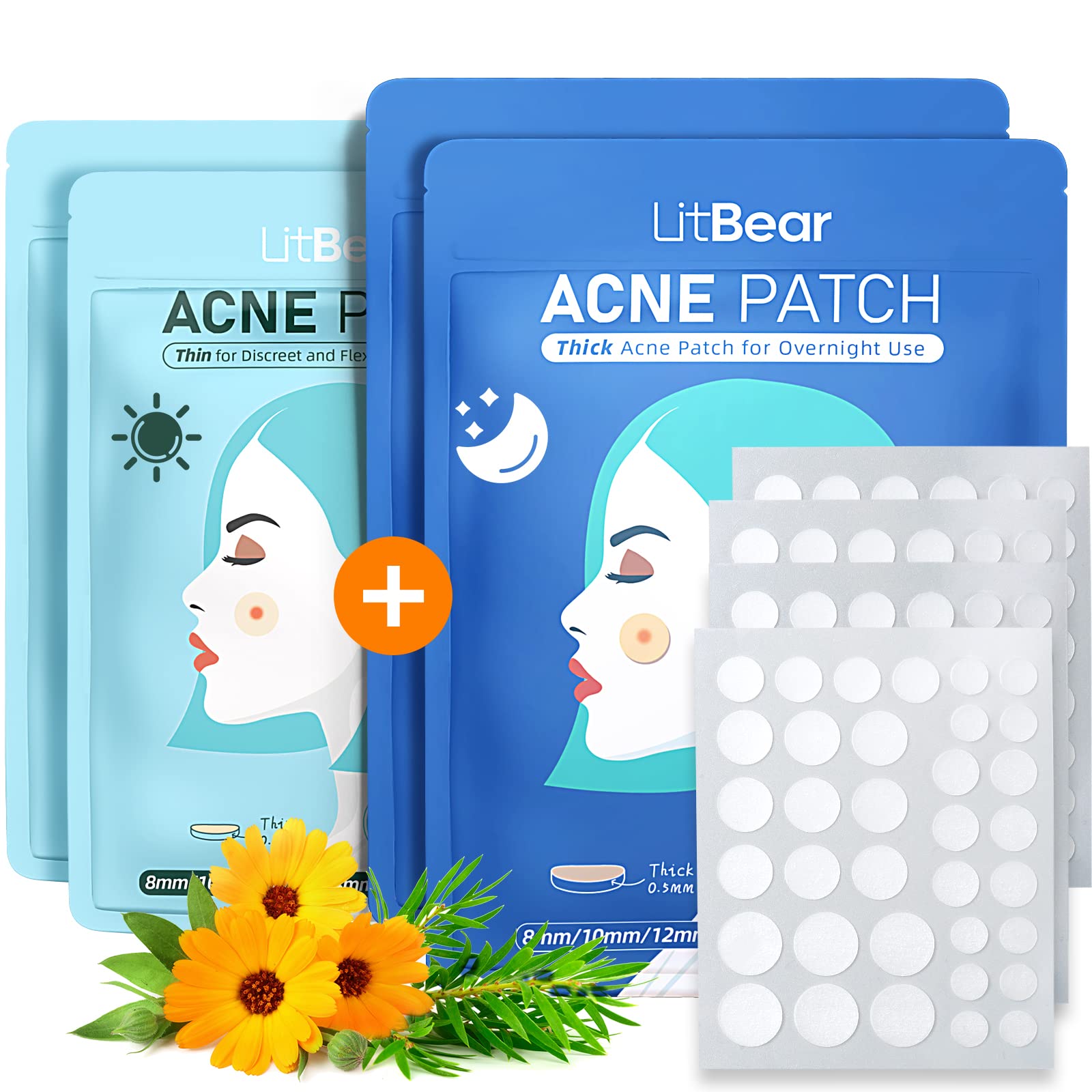 LitBear Acne Pimple Patches- Day and Night 4 Sizes 360 Dots Thin ...