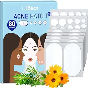 LitBear Large Acne Pimple Patches, 5 Sizes 80 Patches for Large ...
