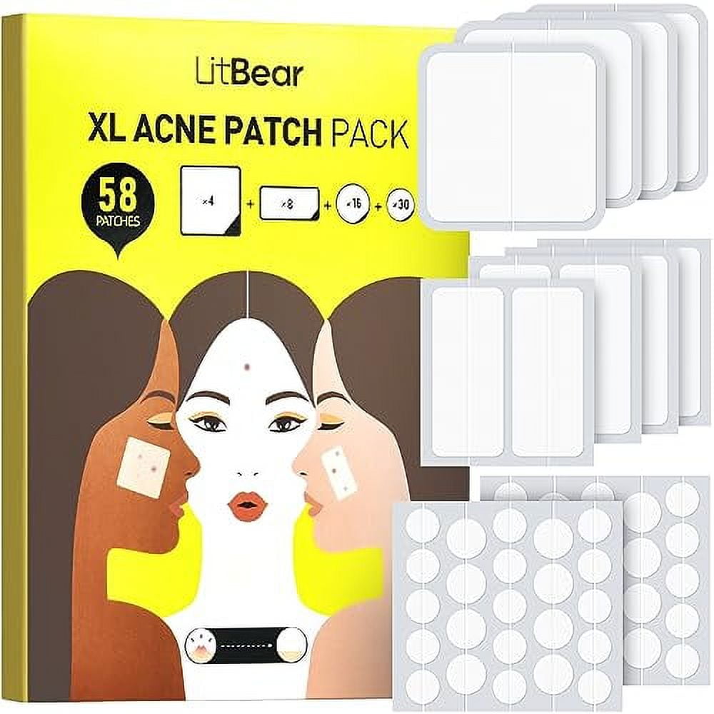 LitBear Large Pimple Patches, Acne Patches for Face Chin Cheek Forehead ...