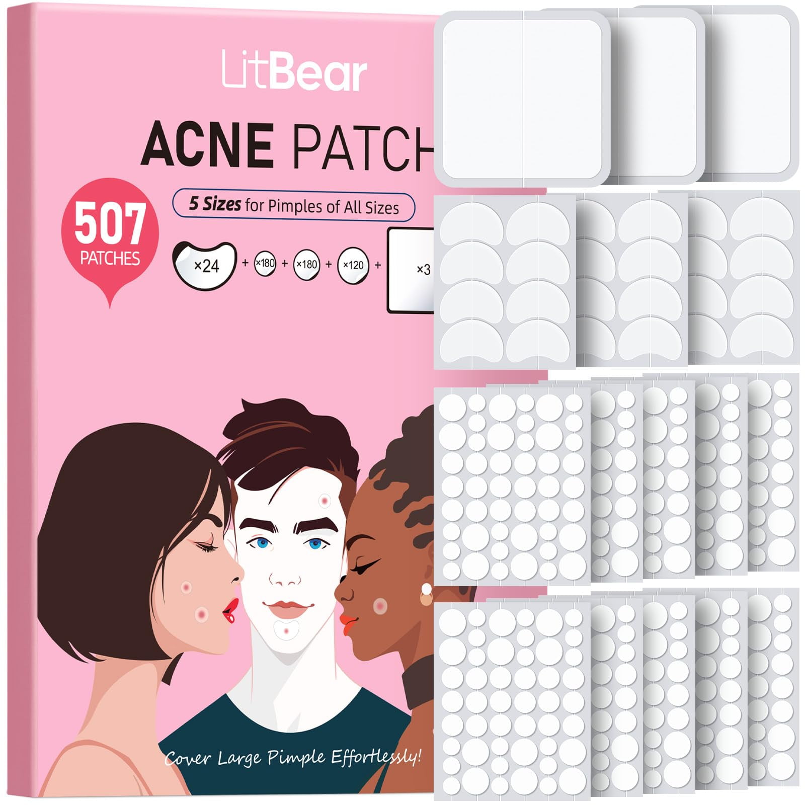 LitBear Pimple Patches for SAF21 Face, Large Acne XL Hydrocolloid Bandages,Zit Stickers for ...