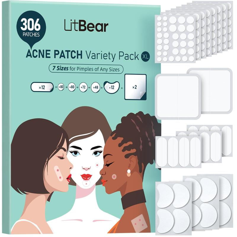LitBear Skincare Large Pimple Patches 7 Sizes 306 Patches, Acne patch ...