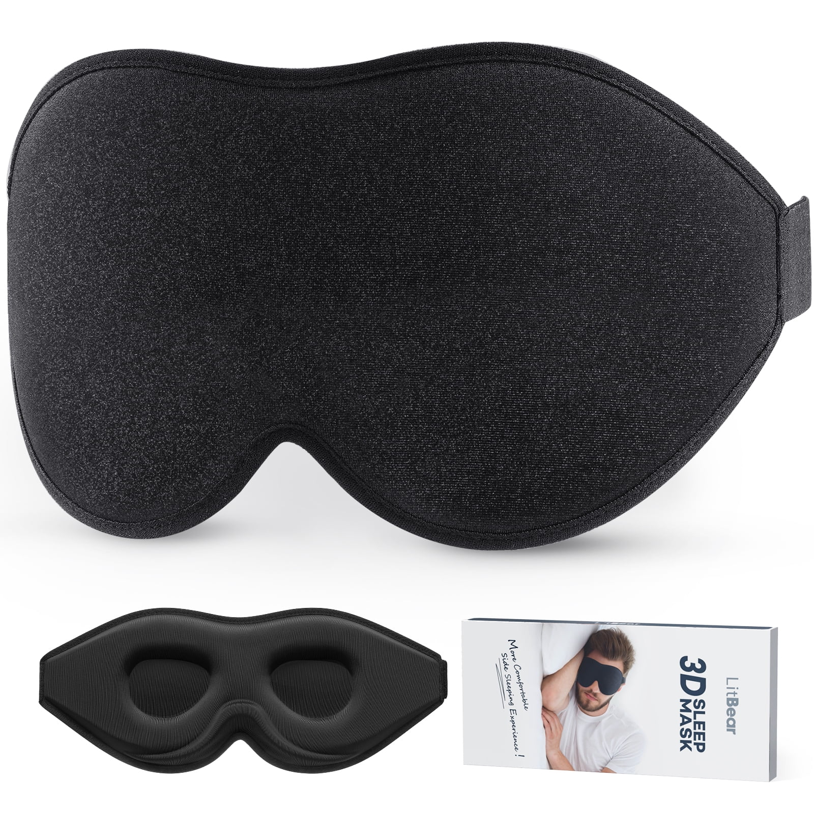 LitBear Sleep Mask for Side Sleeper Women Men,Light Blocking, 3D ...