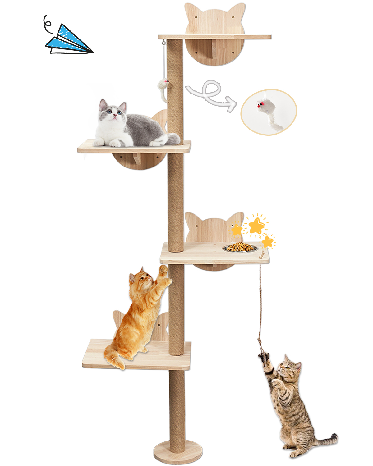 4-Tier Cat Tower - Tree with Napping Perches, Cat Condo, Ladder, 5 ...