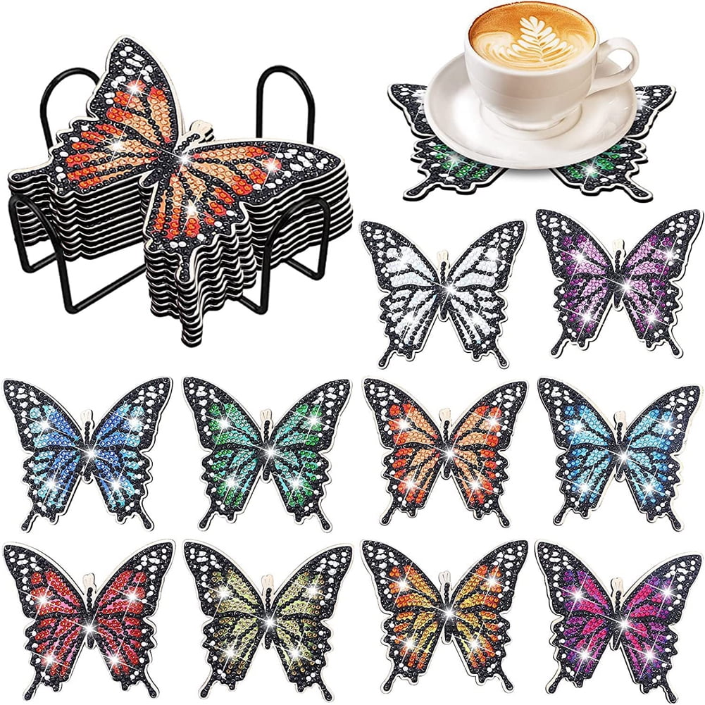 Litake 10pcs Diy Butterfly Diamond Art Coasters with Holder Diy Set ...