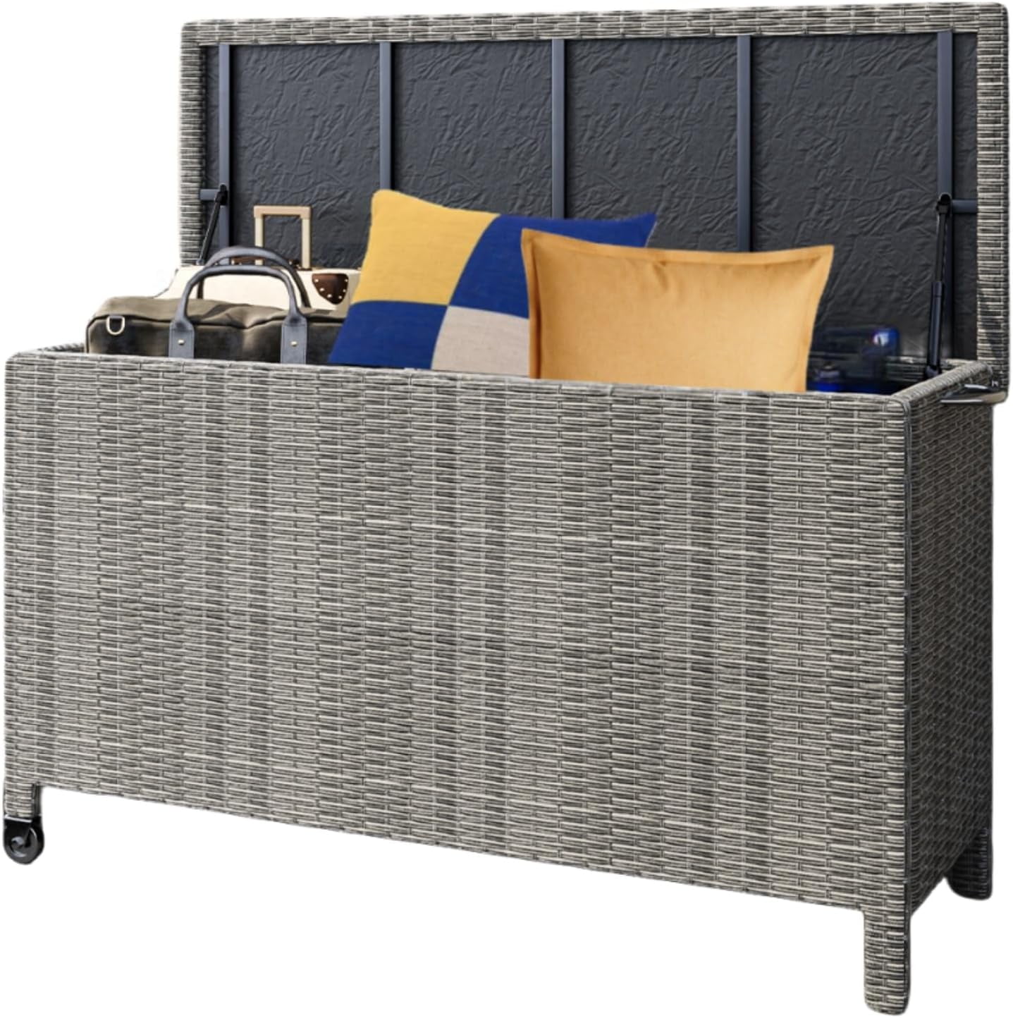 Litake 120 Gallon Wicker Deck Box, Waterproof Outdoor Storage Box with ...