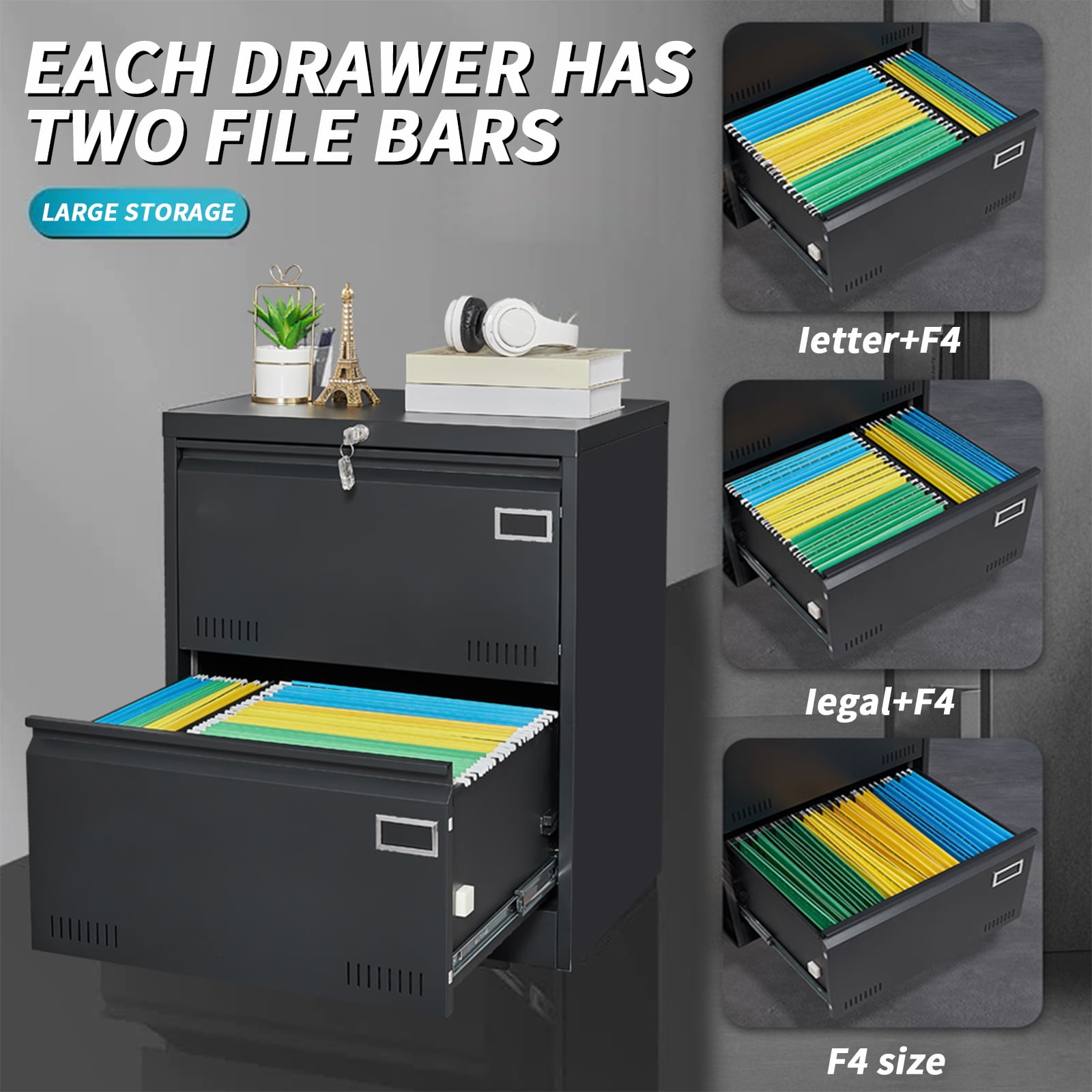 Litake 2 Drawer Vertical File Cabinet, Metal Lockable File Cabinet With ...