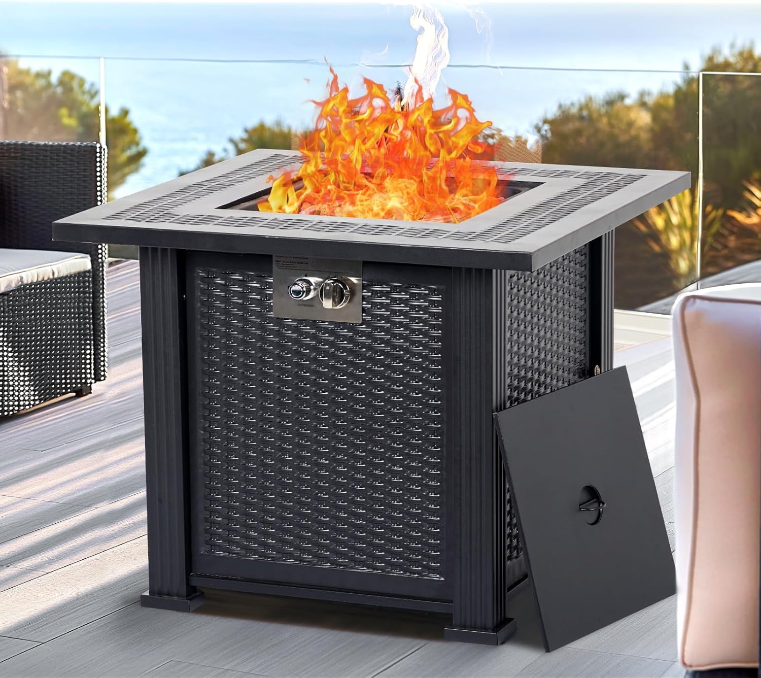 Litake 28 Inch Gas Fire Pit Outdoor Firepit Table, 50000BTU Rectangle ...