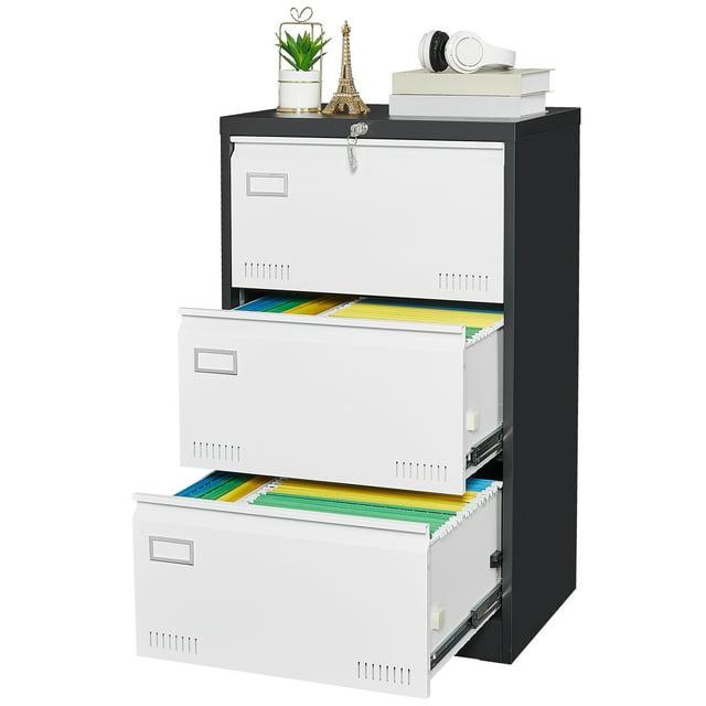 Litake 3 Drawer Lateral File Cabinet, Metal Lockable File Cabinet with ...