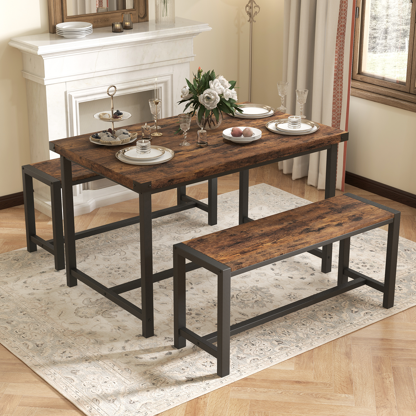 Litake 3 Piece Dining Set, Rectangular Kitchen Table with Sturdy ...