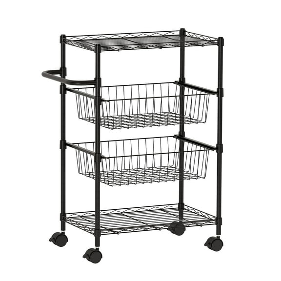 3-Tier Metal Rolling Utility Cart, Multifunction Storage Trolley with ...