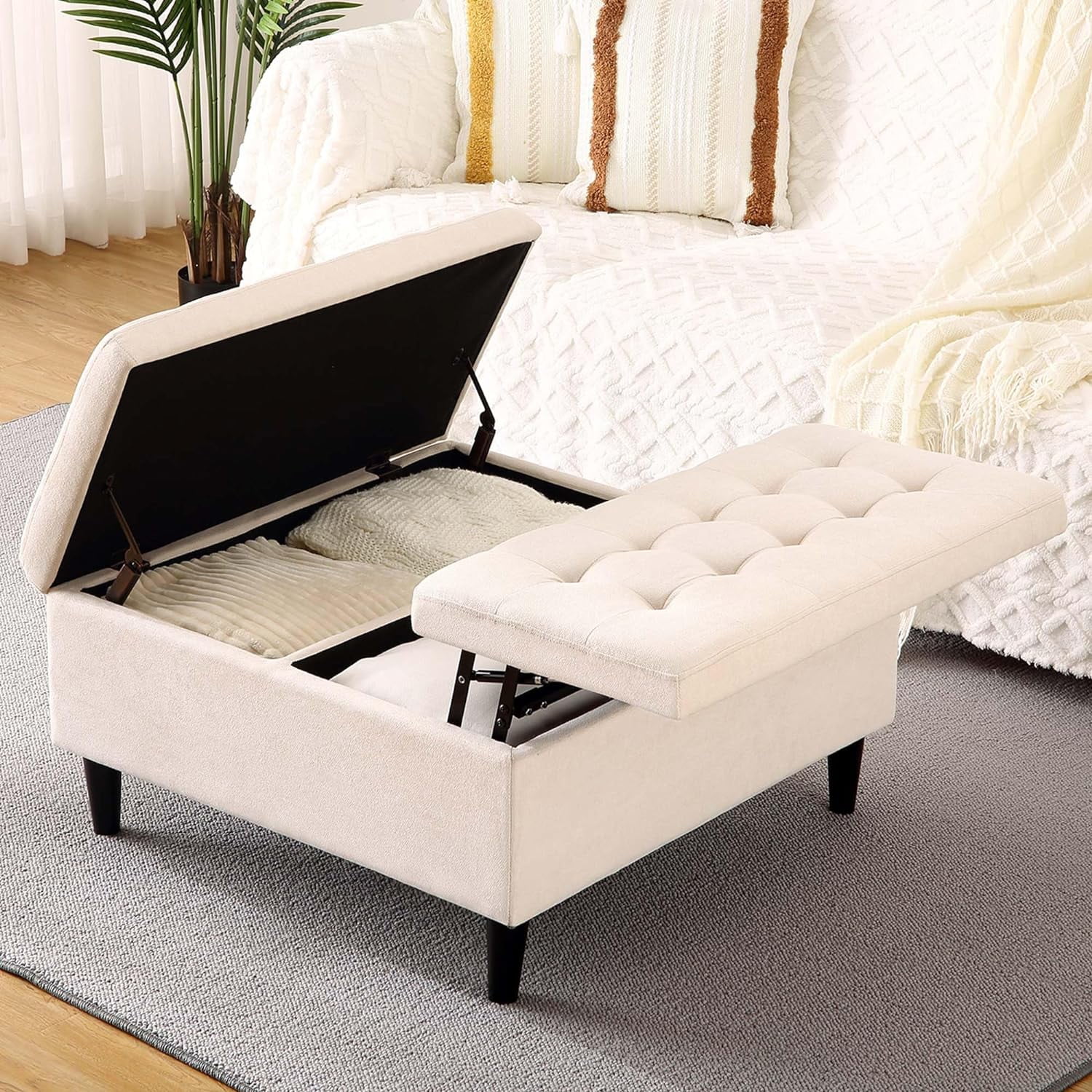 Litake 33" Large Square Ottoman with Storage, Lift Top Coffee Table ...