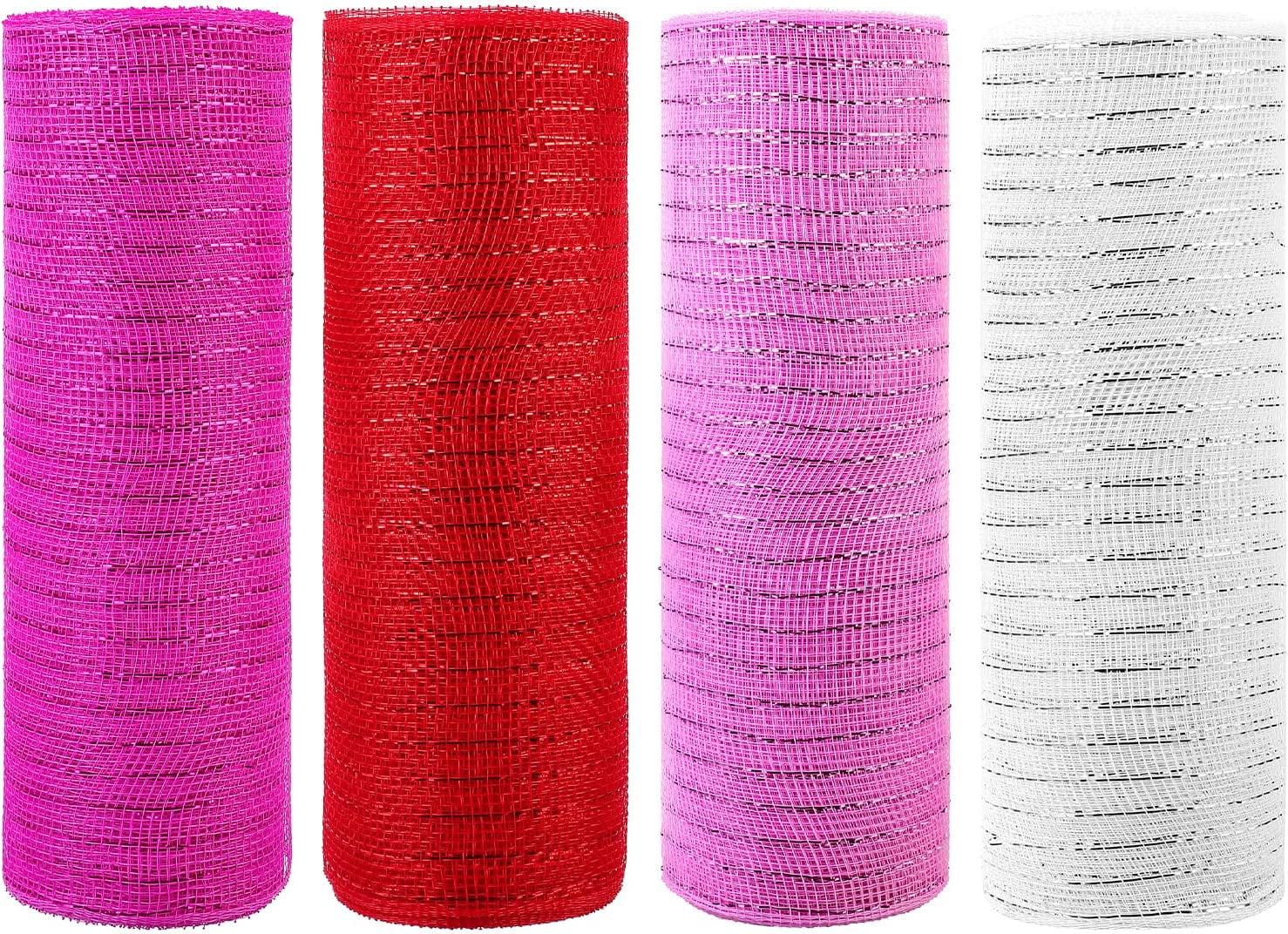 Litake 4 Rolls Valentine Day Poly Mesh Ribbon, Metallic Foil Mesh ...