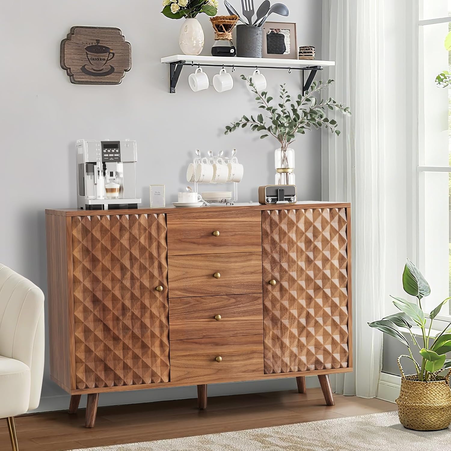 Litake 47.2" W Sideboard Buffets Cabinet with 4 Drawers, Buffets Cabinet with Storage, Wood ...