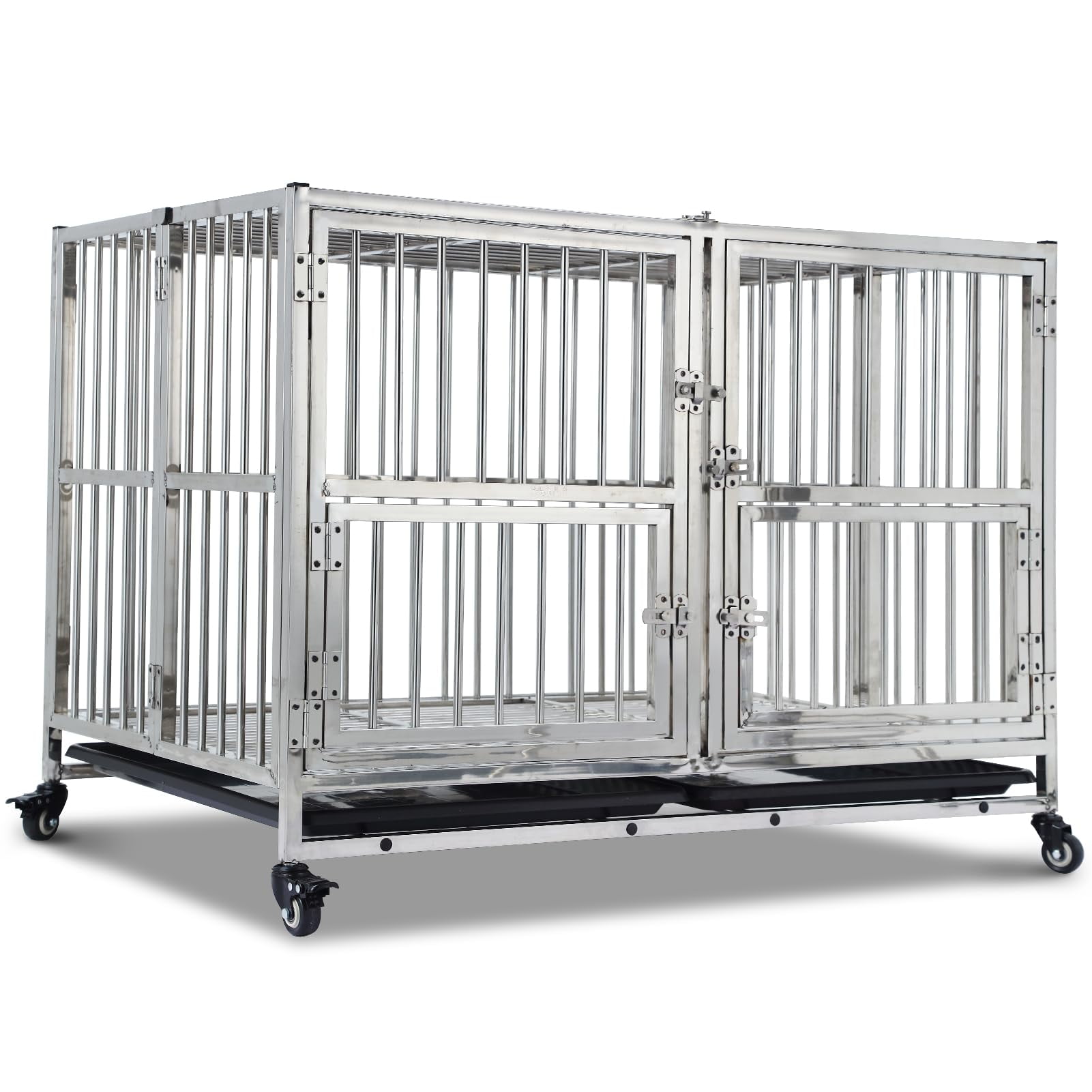 Litake 48" Heavy Duty Dog Crate Cage Kennel with Wheels, Full Stainless ...