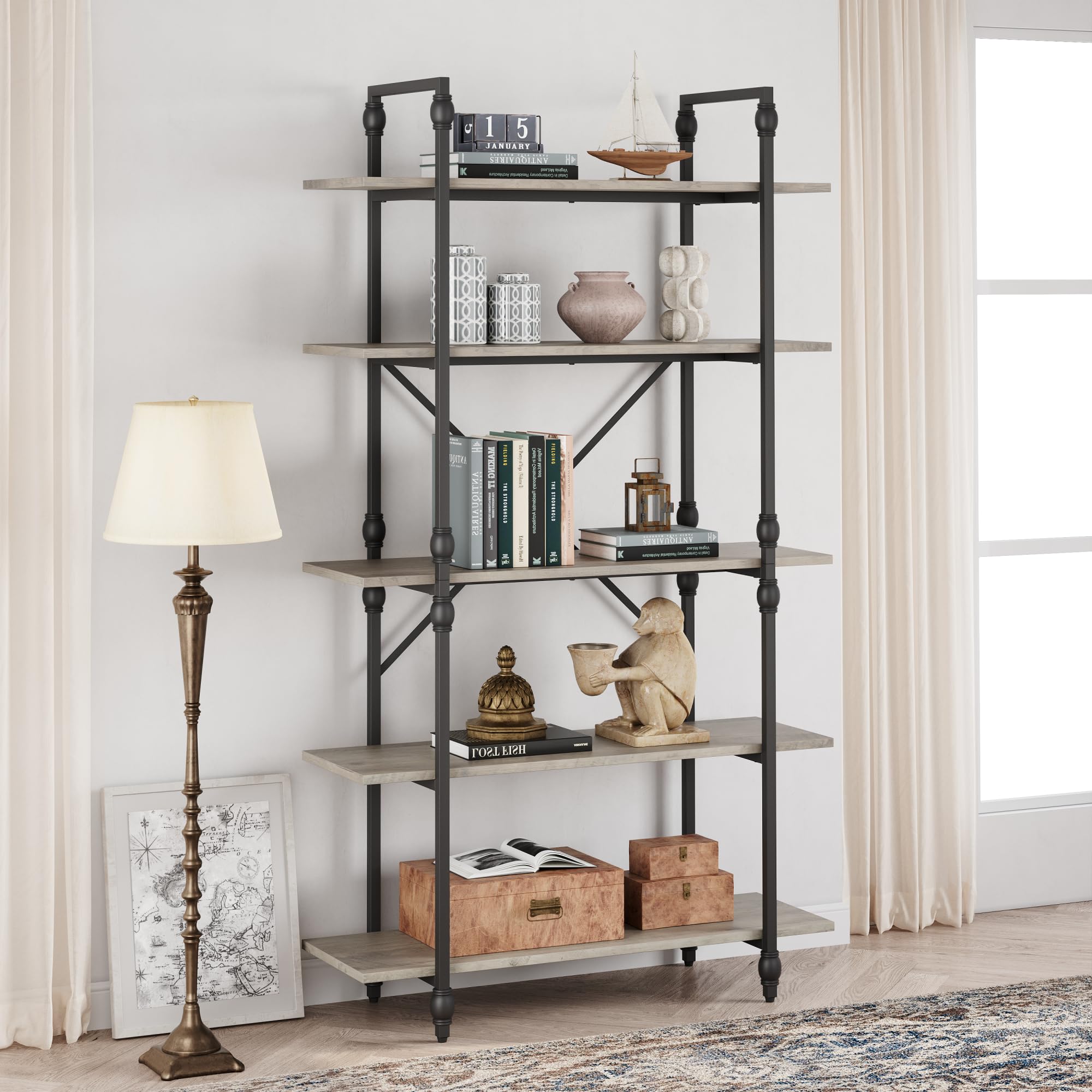 Litake 5 Tier Bookshelf, 67.9” Tall Bookcase with 5 Open Book Shelves ...