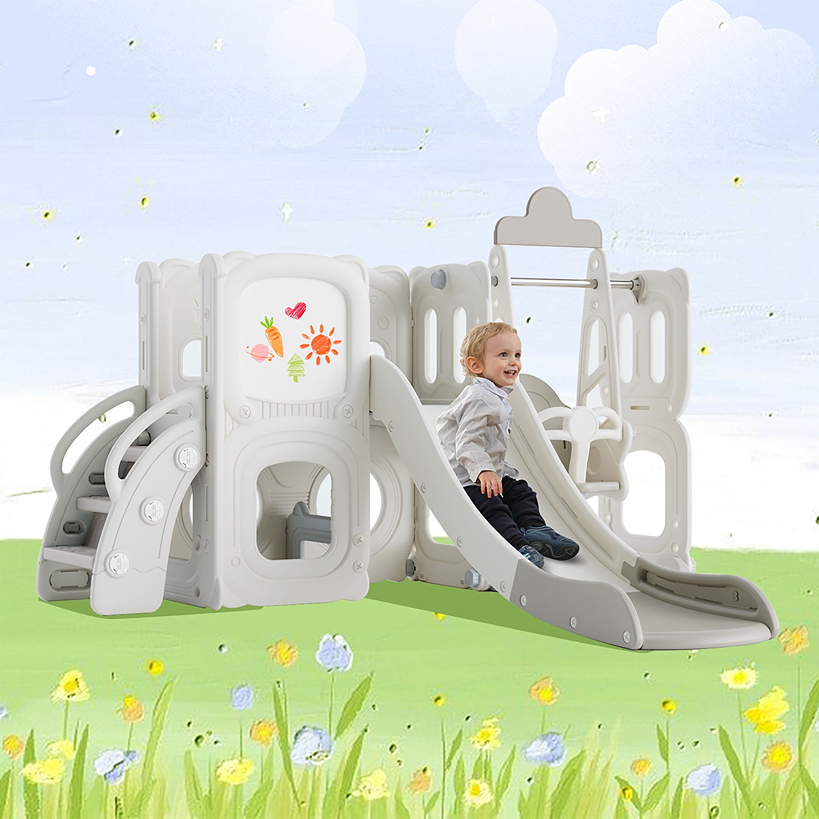Litake 5-in-1 Toddler Slide Swing Set, Outdoor Indoor Playground Slide ...