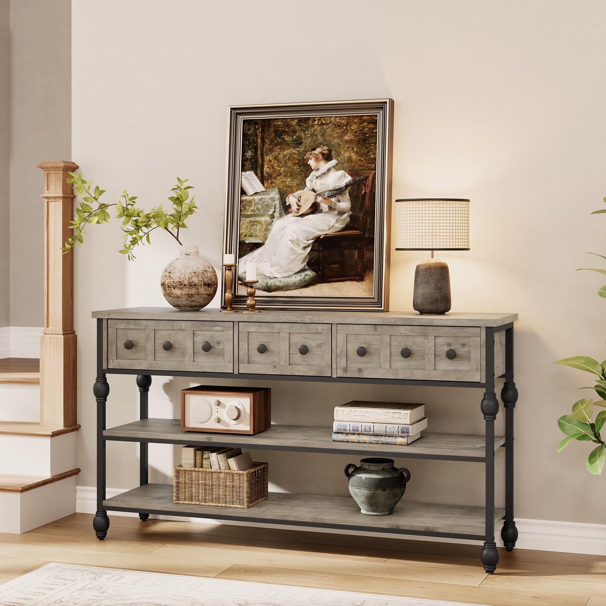 Litake 52" Console Table, Entryway Table with 3 Storage Drawers, 3 Tier ...