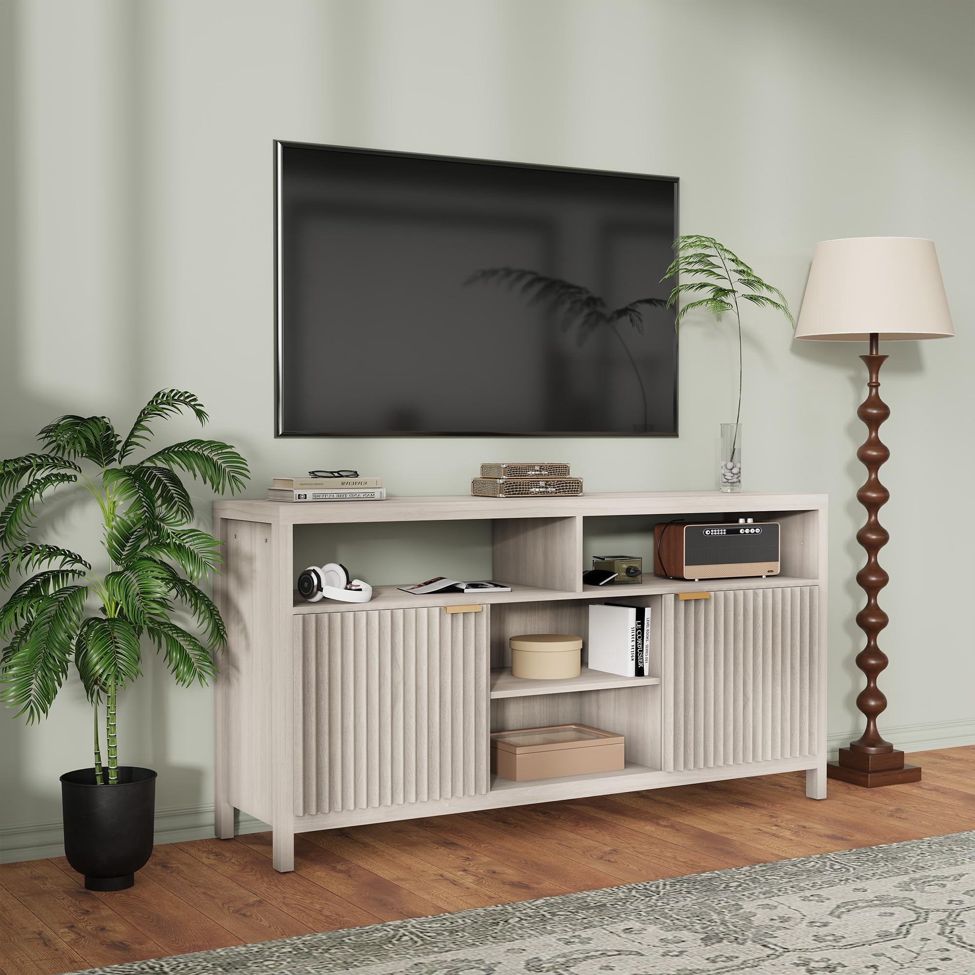 Litake 59in Fluted TV Stand, TV Console Table Entertainment Center ...
