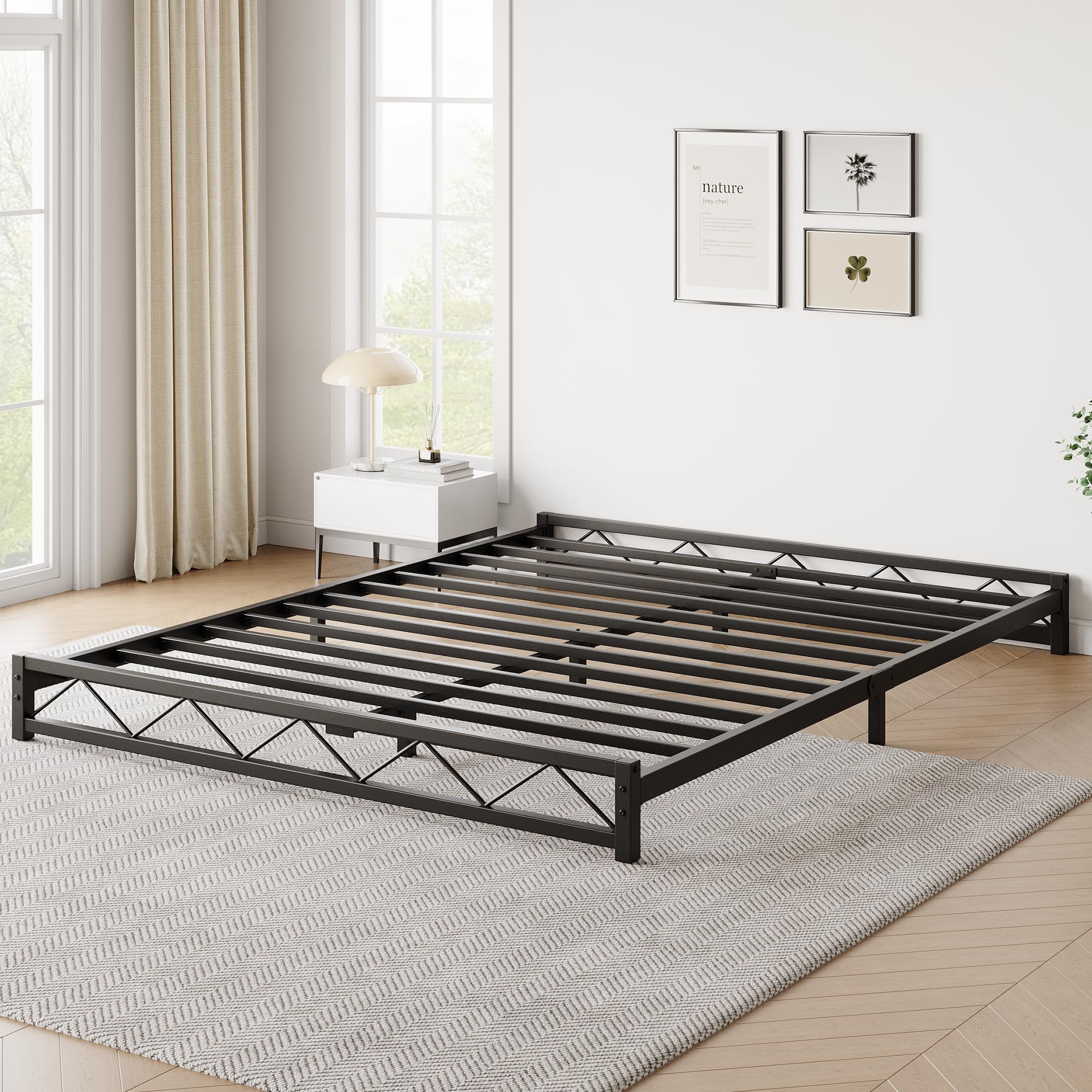 Litake 6 Inch Full Size Metal Platform Bed Frame with Wavy Pattern ...
