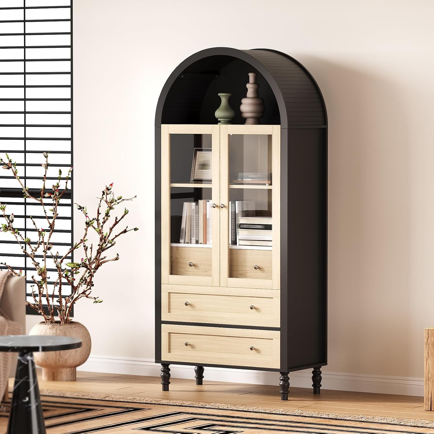 Litake 70" Tall Arched Storage Display Cabinet, Kitchen Pantry Cabinet ...