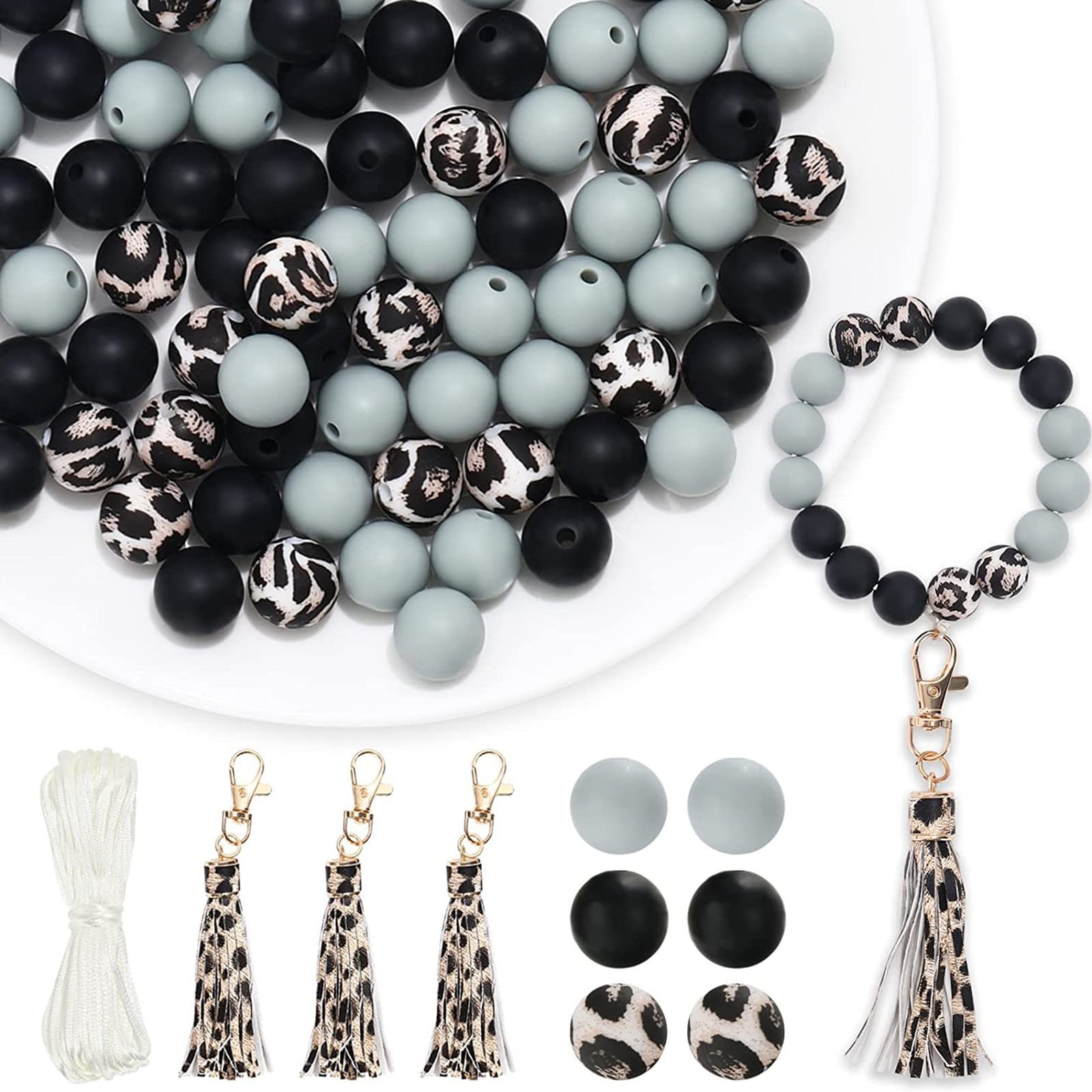 Litake 96Pcs Silicone Beads with String and Tassel 12mm Silicone Loose ...