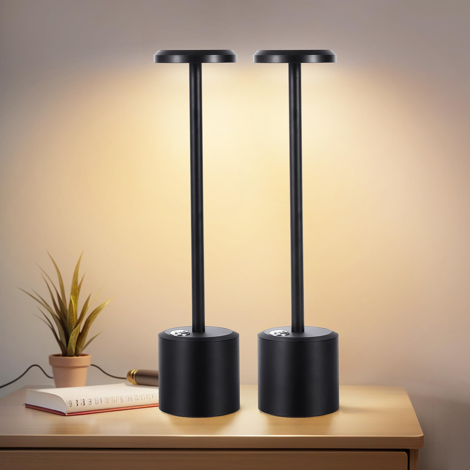 Litake Black Table Lamps Set of 2,Cordless Table Lamp,Portable LED Desk ...