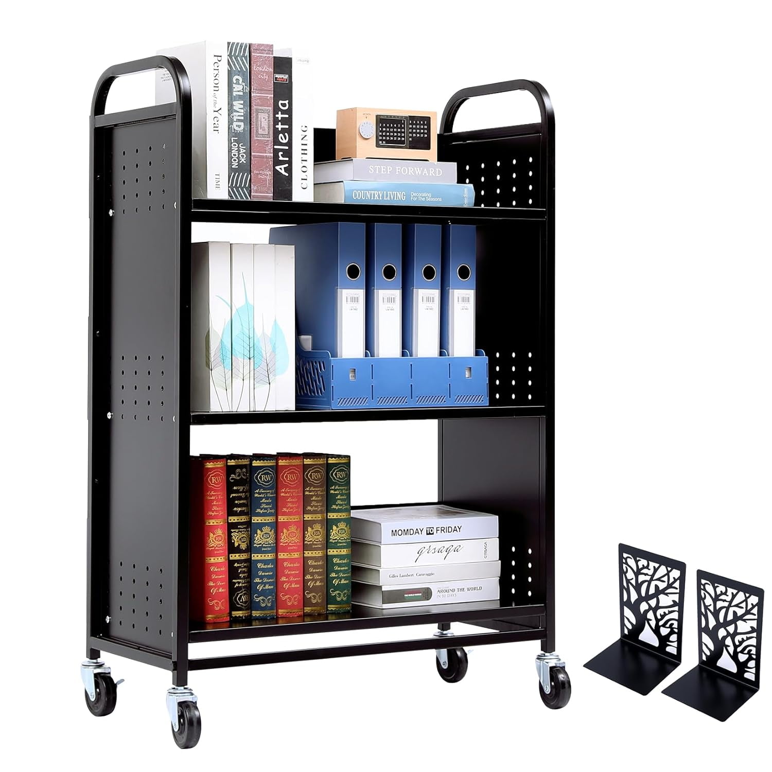 Litake Book Cart with Wheels, 200LBS Steel Library Cart, 30x14x49 Inch ...