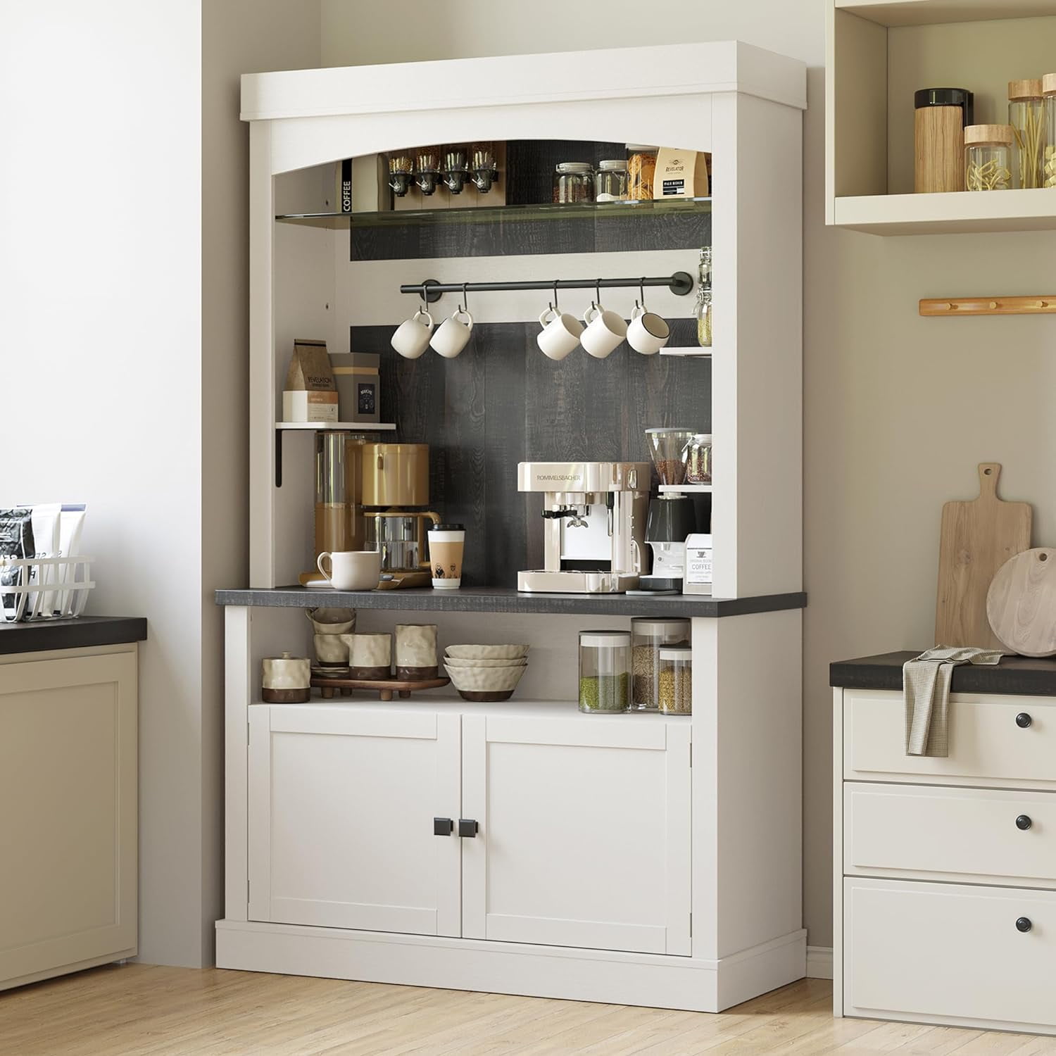 Litake Coffee Bar Cabinet with Storage LED Buffet Cabinet 72" Farmhouse ...