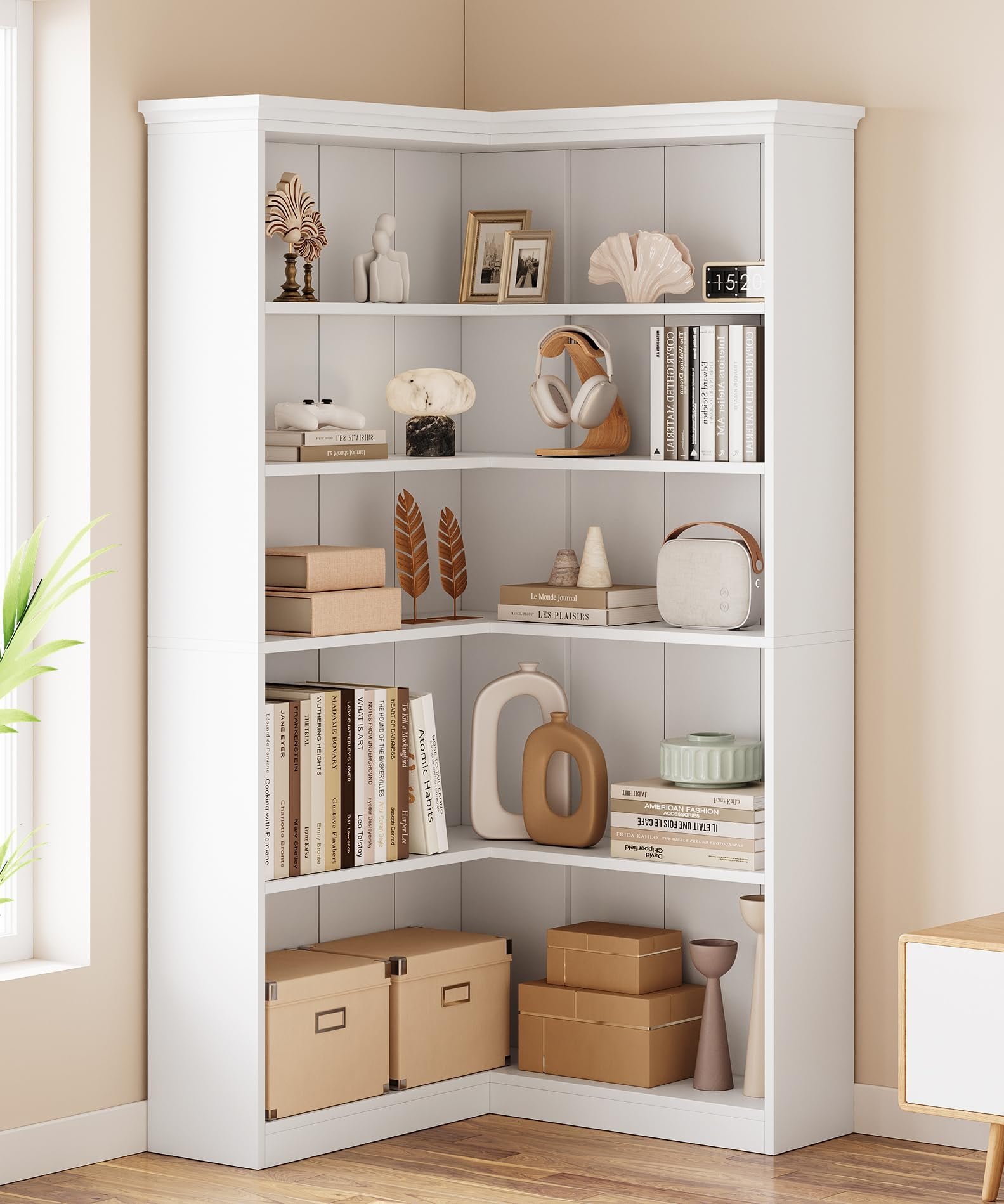 Litake Corner Bookshelf 72.8in Farmhouse Bookcase Large Bookshelf Wood ...