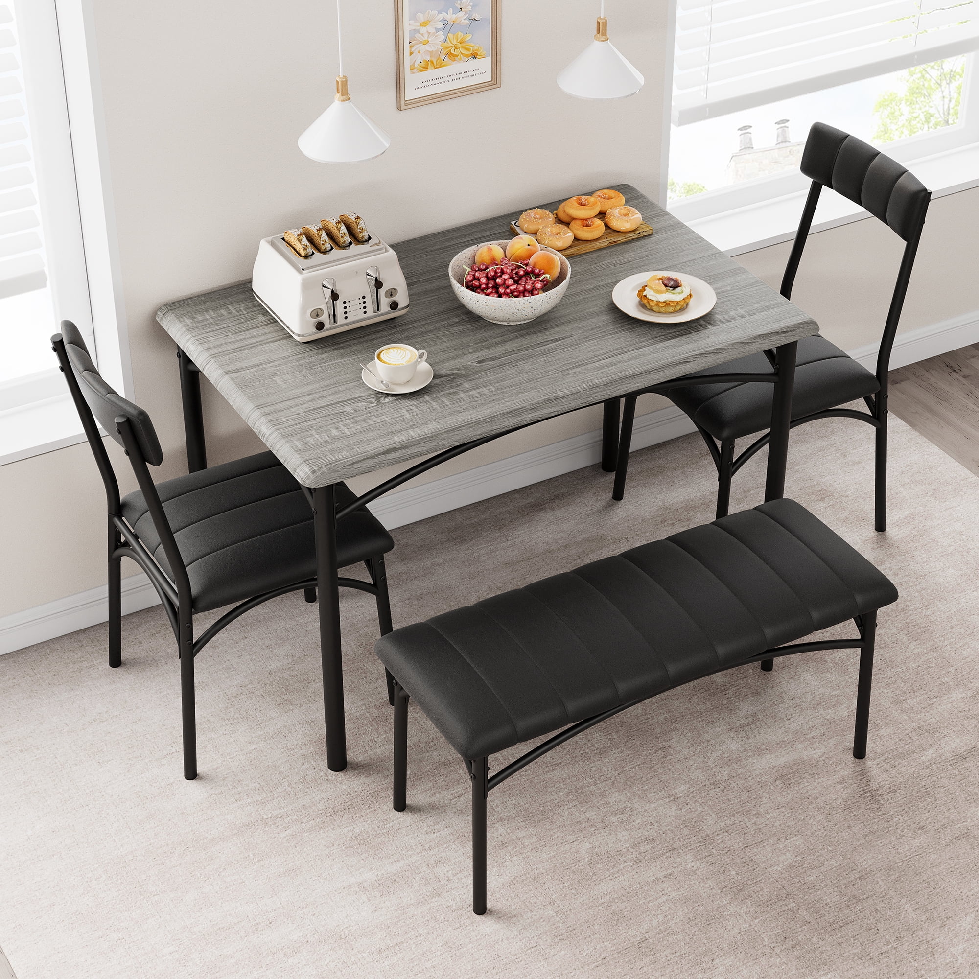 Litake Dining Table Set for 4, Kitchen Table with Upholstered Chairs ...