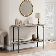 DecorTech Industrial Rectangular Wood Console Table with AC Power and ...