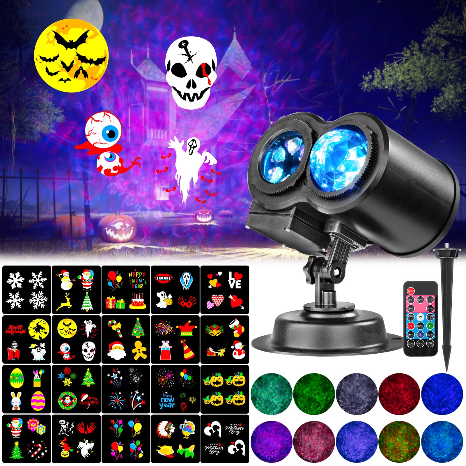 Litake LED Halloween Projector Lights, 20 Patterns & 3D Ocean Wave ...