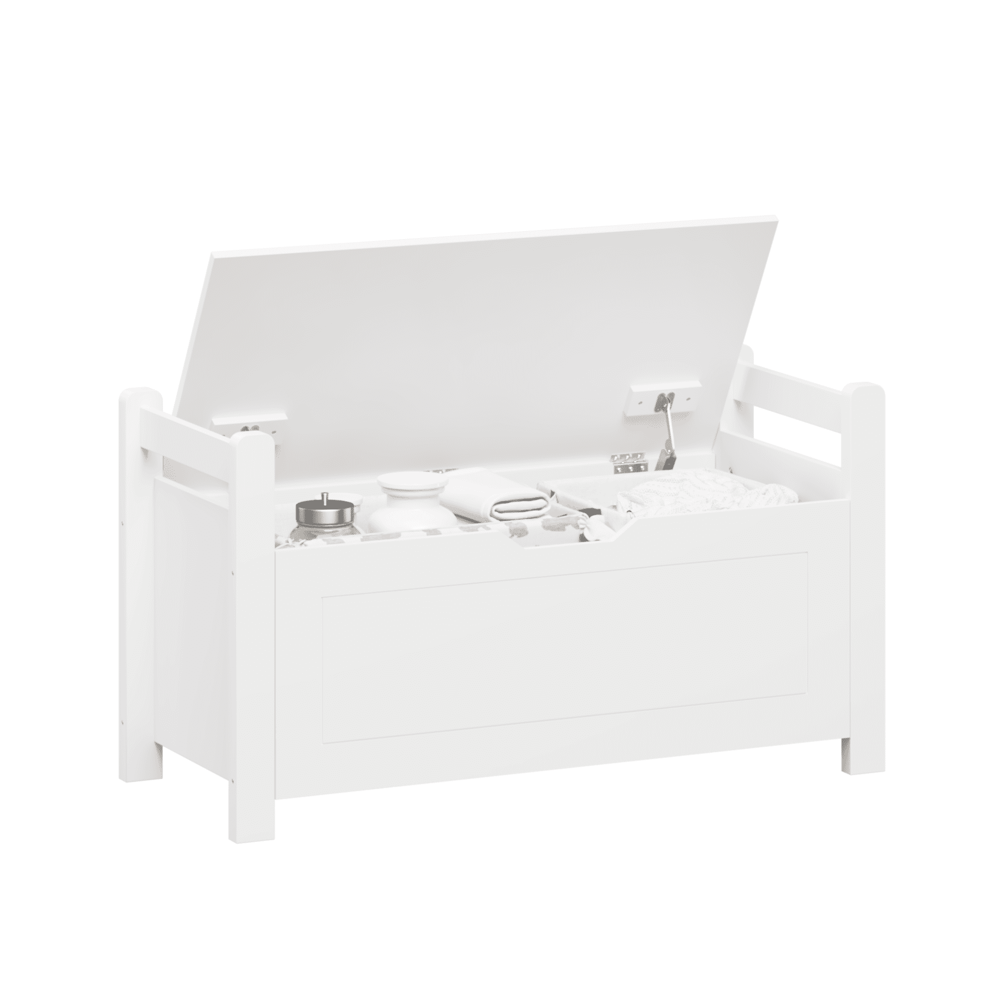 Litake Kids Toy Box Chest, White Rubber Wood Toy Box for Boys Girls ...