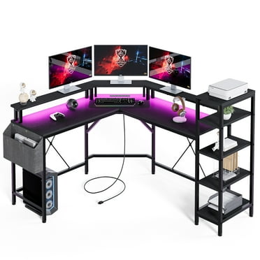 Homieasy 55 Inch Reversible L-Shaped Ergonomic Gaming Desk with LED ...