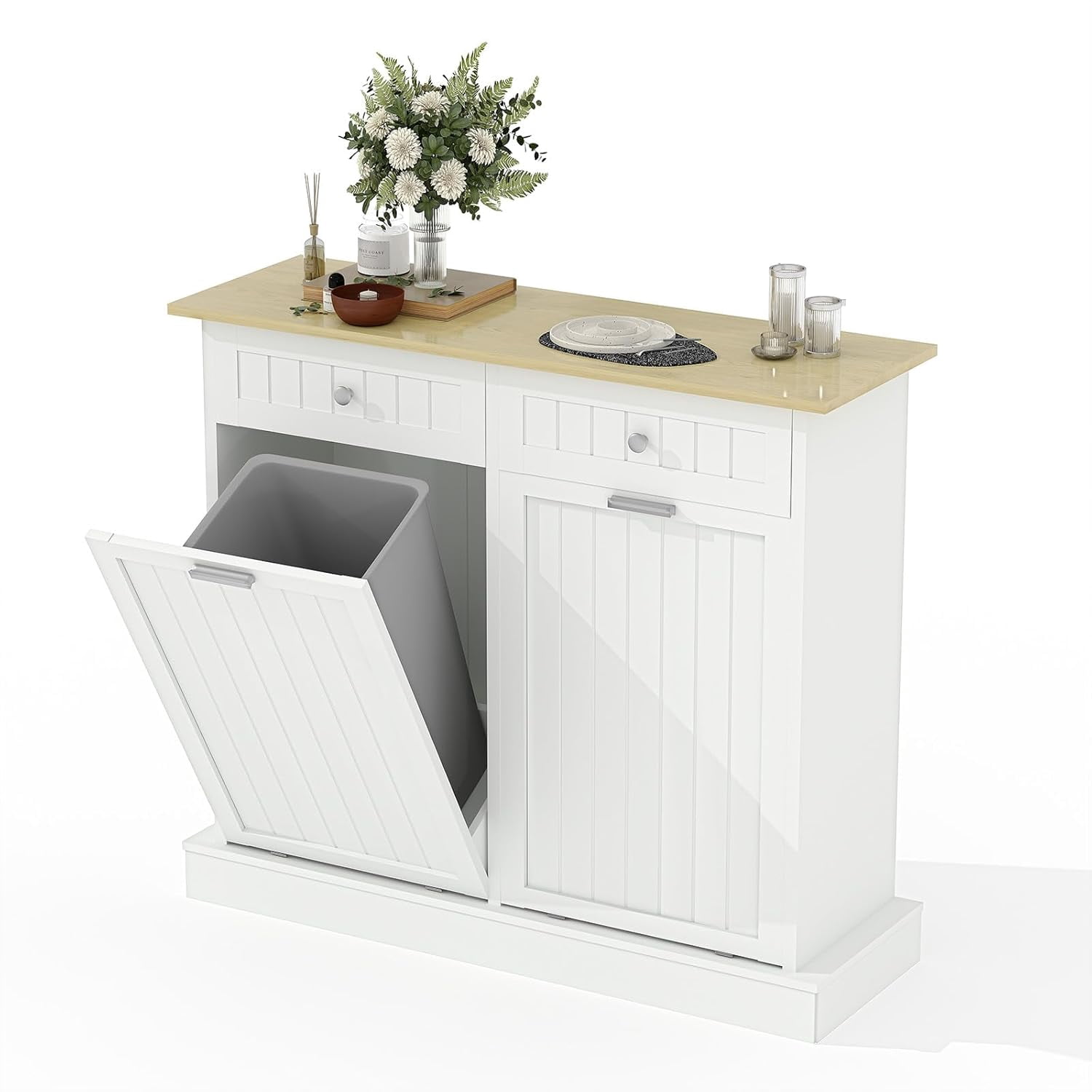 Litake Tilt Out Trash Cabinet, 20 Gallon Kitchen Waste Bins, 2 Door ...