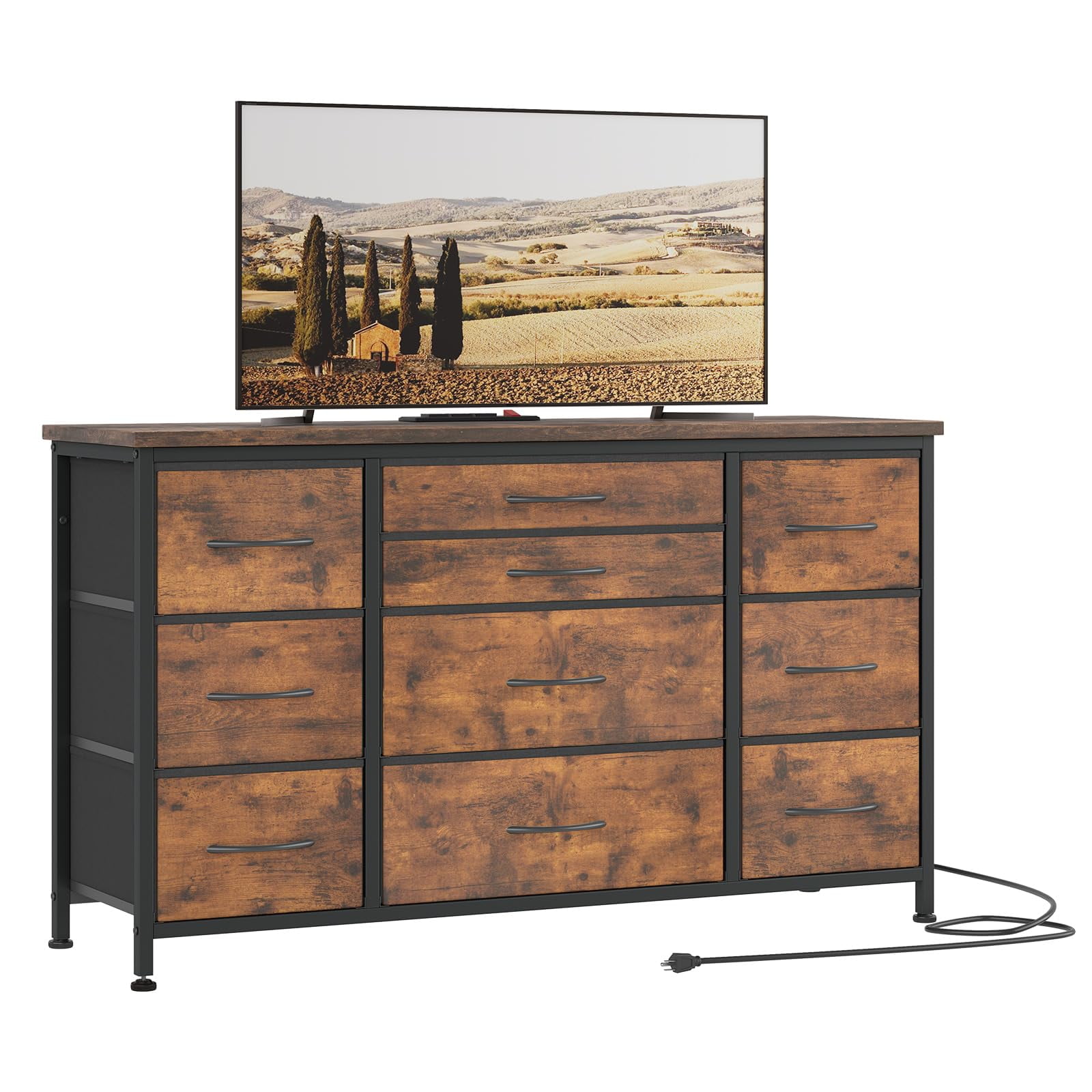Litake Wide Dresser with 10 Large Drawers for 55'' Long TV Stand with ...