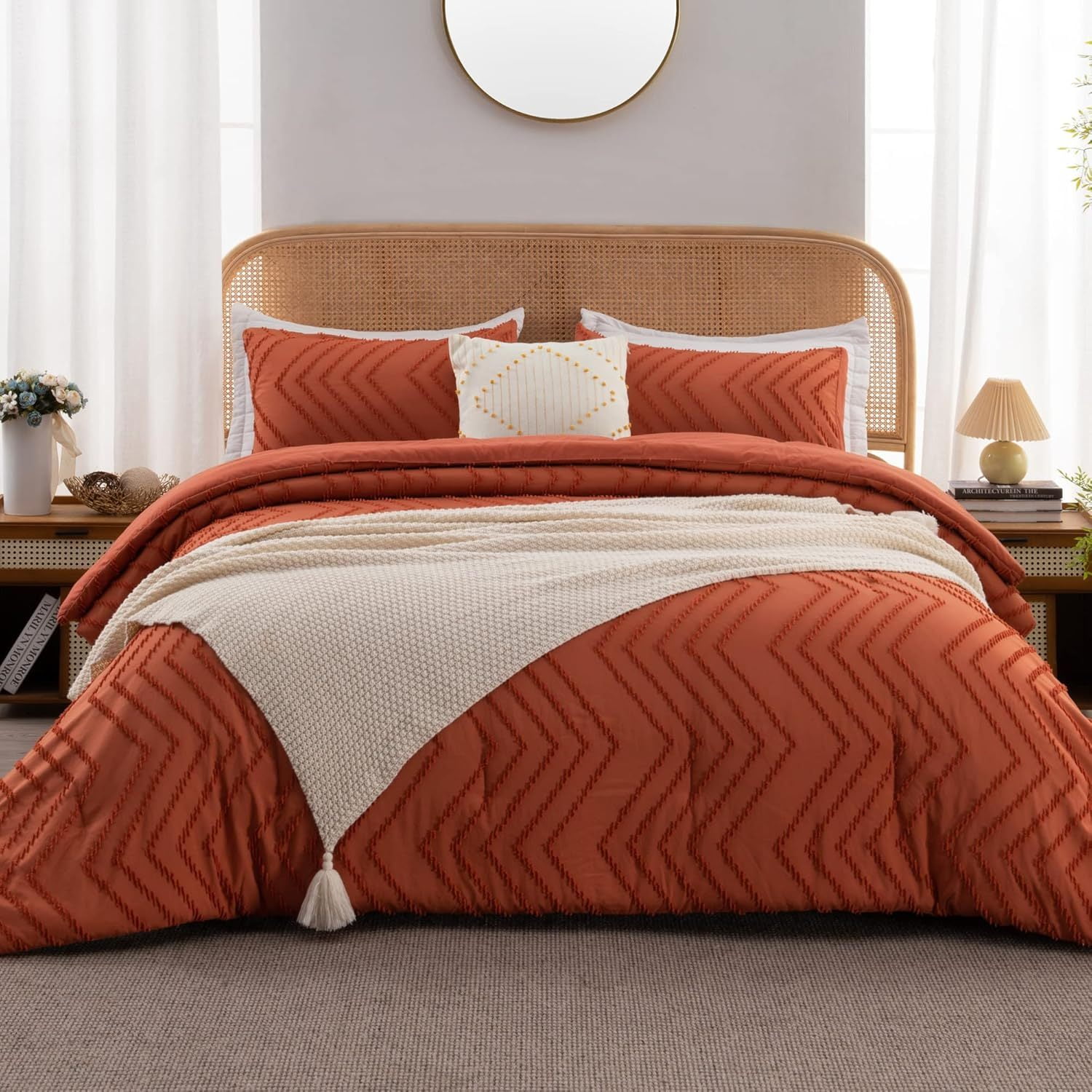 Litanika Burnt Orange King Comforter Set, 3 Pieces Lightweight Terracotta Rust Boho Fall Tufted ...