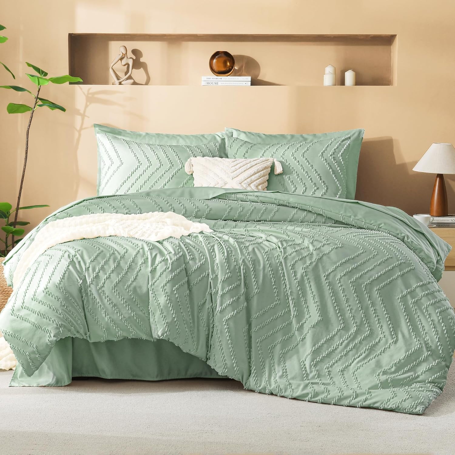 Litanika Sage Green Queen Size Comforter Set with Sheets - 7 Pieces Bed ...