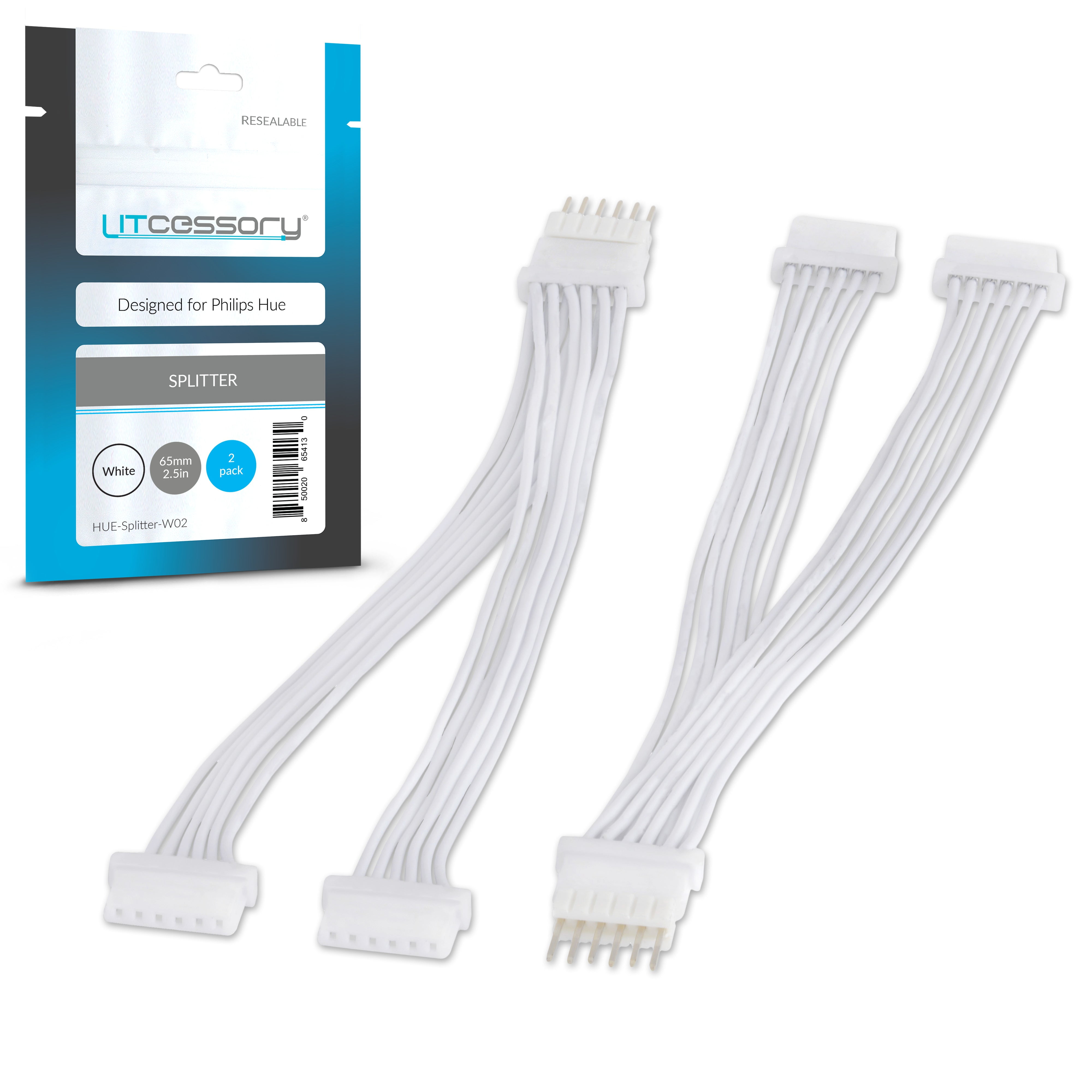 Litcessory Splitter for Philips Hue Lightstrip Plus - Pack of 2, White ...