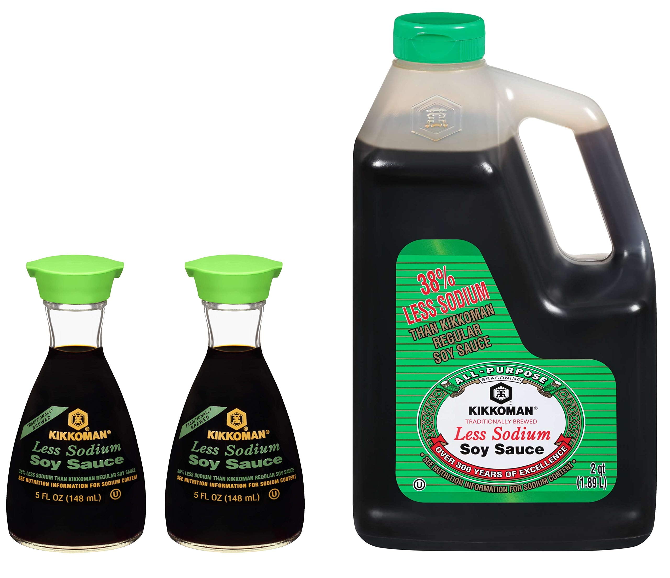 Lite Soy Sauce, Less CM31 Sodium, Two Dispensers 5 fl oz and 64 Ounce Bottle (0.5 Gallon) - with ...