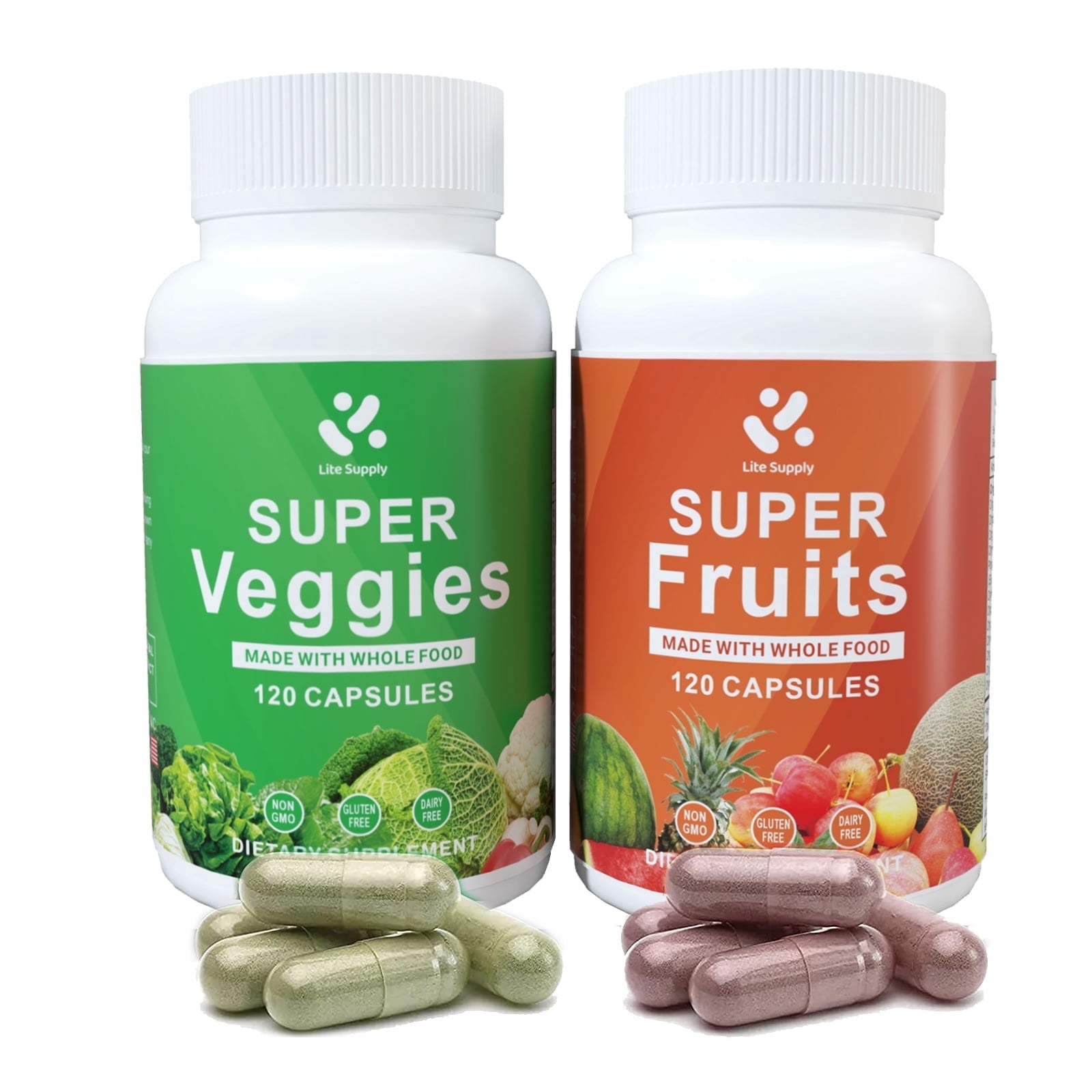 Lite Supply Fruits & Veggies Supplement - 240 Daily Whole Food Caps for ...