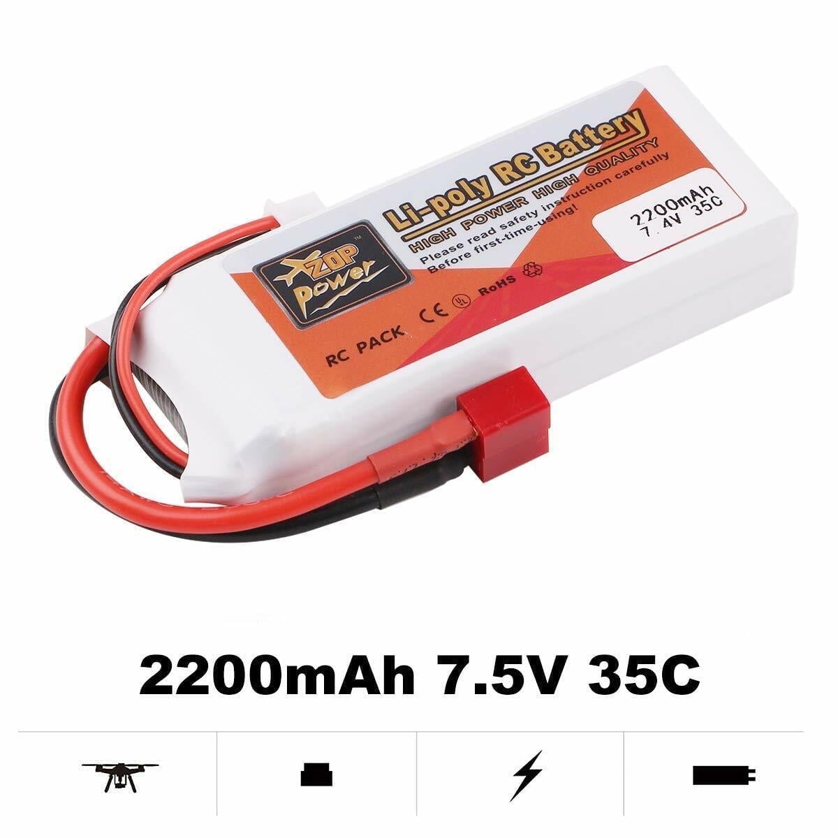 LiteBee 2200mAh 7.4V 35C 2S LiPo Battery T Plug Deans Connector for RC ...